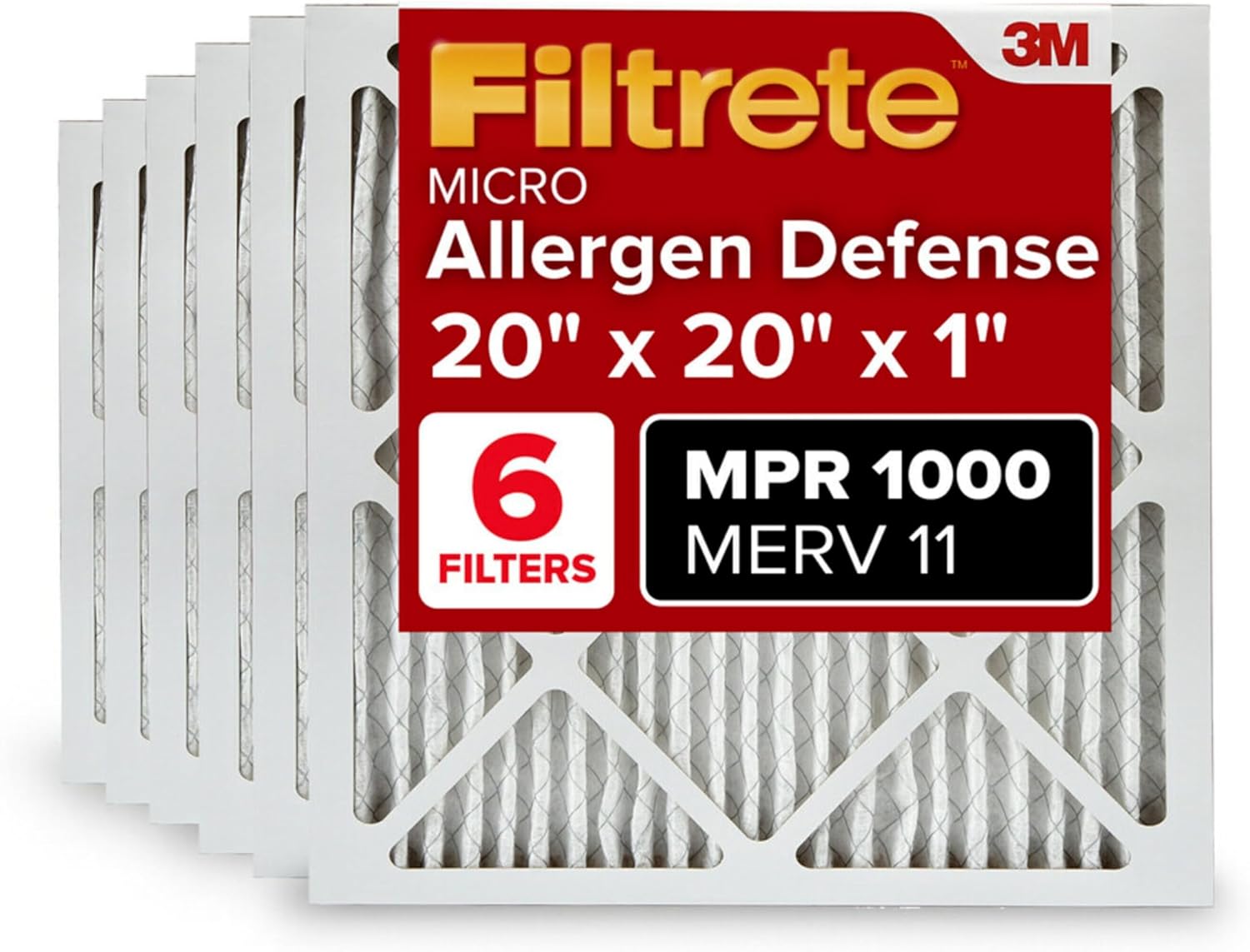 Filtrete 20x20x1 AC Furnace Air Filter, MERV 11, MPR 1000, Micro Allergen Defense, 3-Month ...