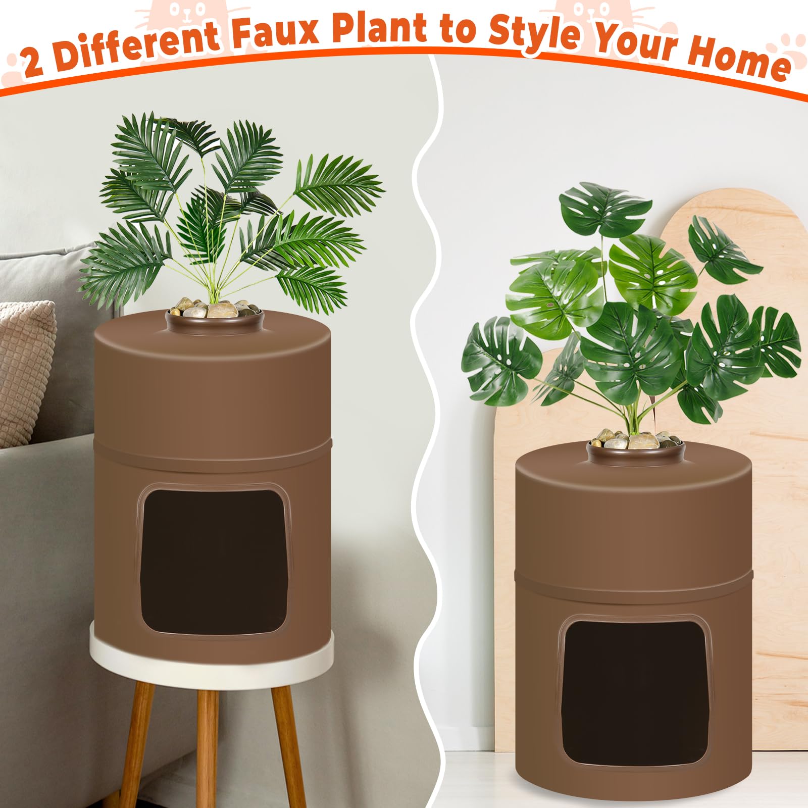6 Pcs Plant Litter Box Set Includes 2 Pcs Faux Plants & Hidden Cat ...
