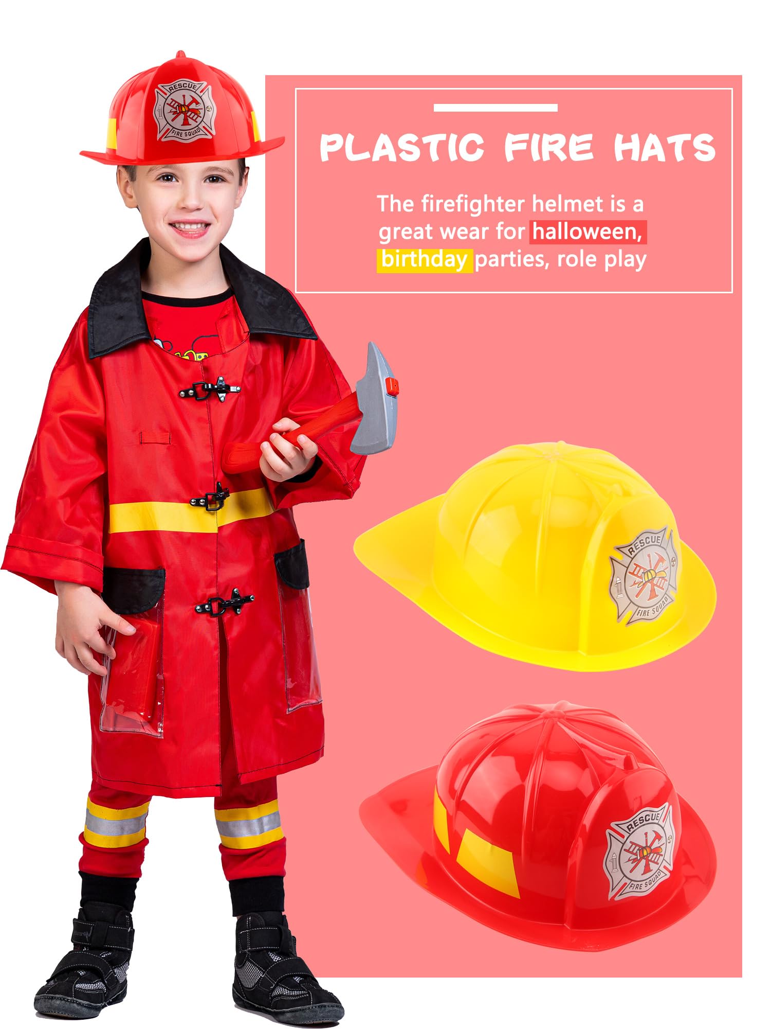 Restroma 4 Pack Plastic Fireman Hat Firefighter Hard Hat Fire Chief ...
