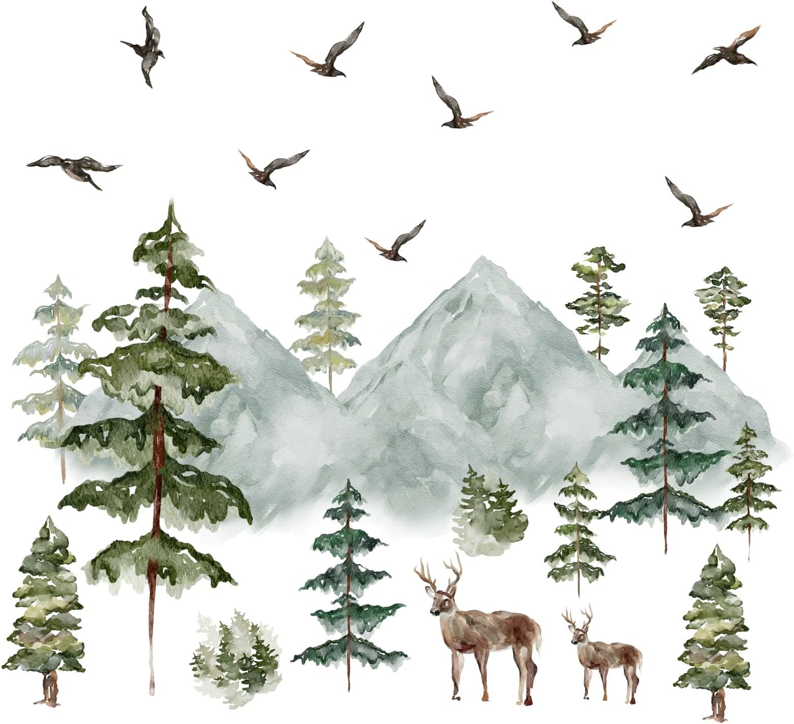 Tanlaby Mountain Forest Bear Wall Stickers, Woodland Pine Tree Animal ...