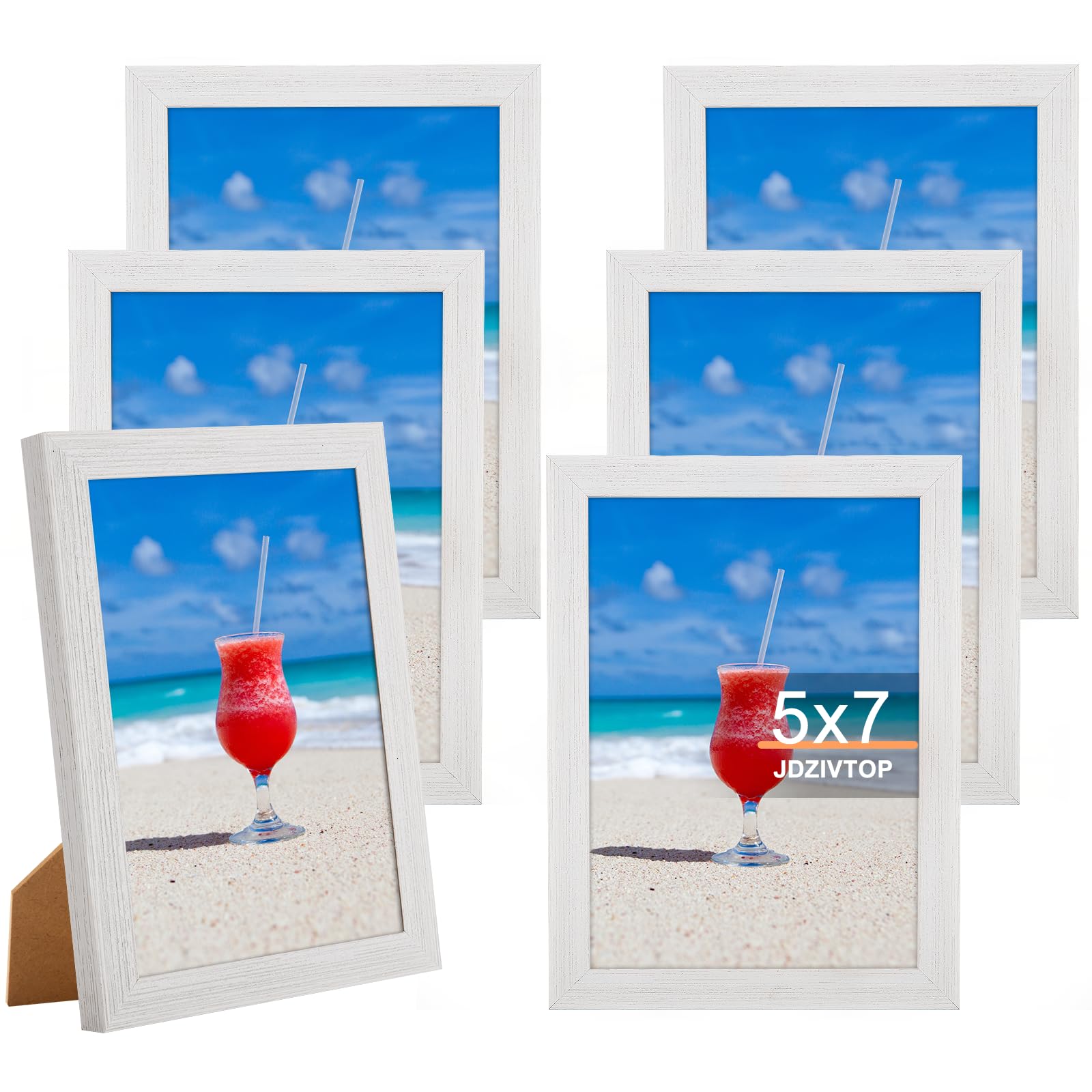 Snapklik.com : 6 Pack 5x7 Picture Frames White, Rustic Natural 7x5in ...