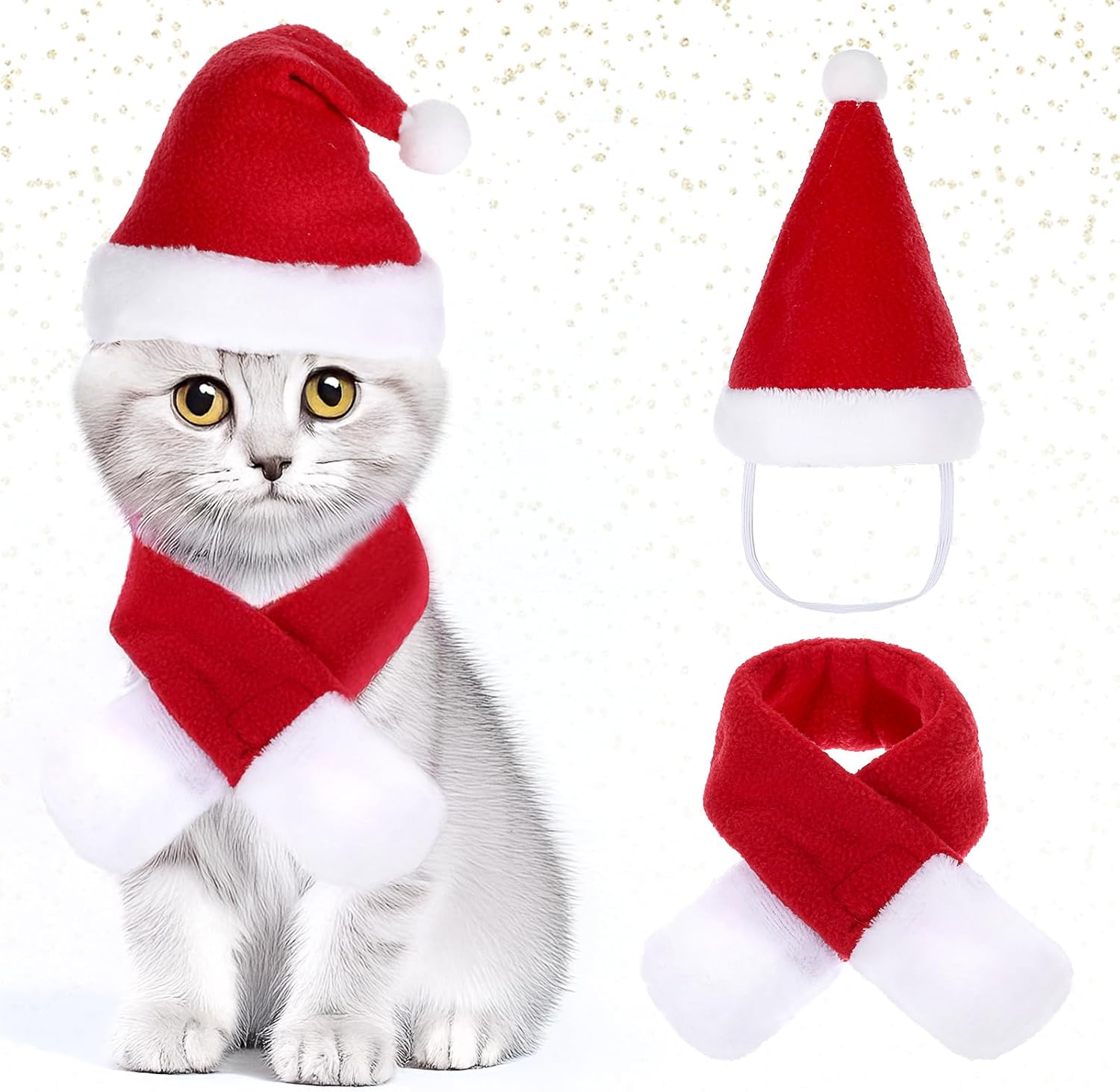 Cat Christmas Costume Set, Red Santa Hat with Scarf for Cats, Pet Santa ...