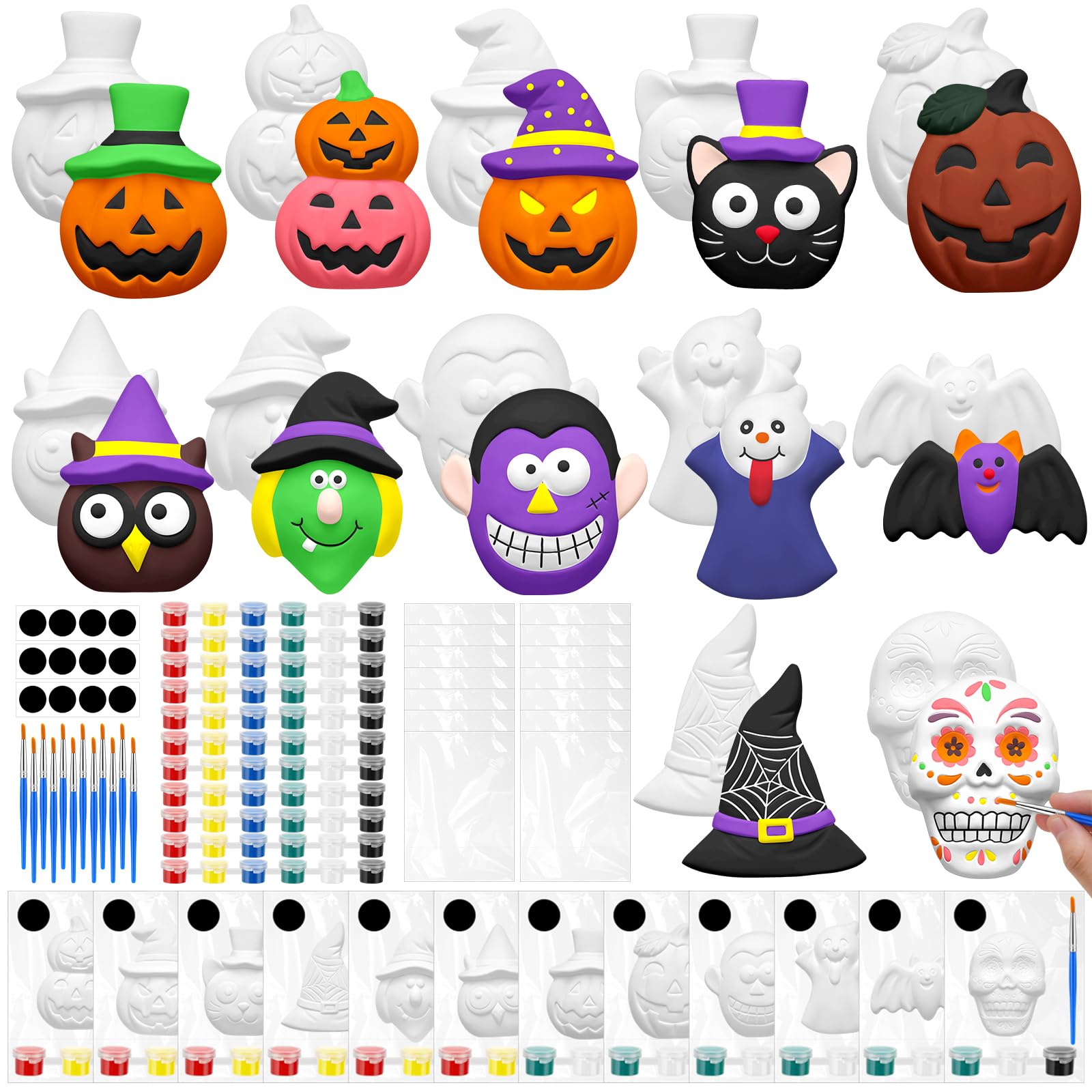 Amazon.com: Leyndo 12 Set Halloween DIY Painting Kits with Unpainted ...