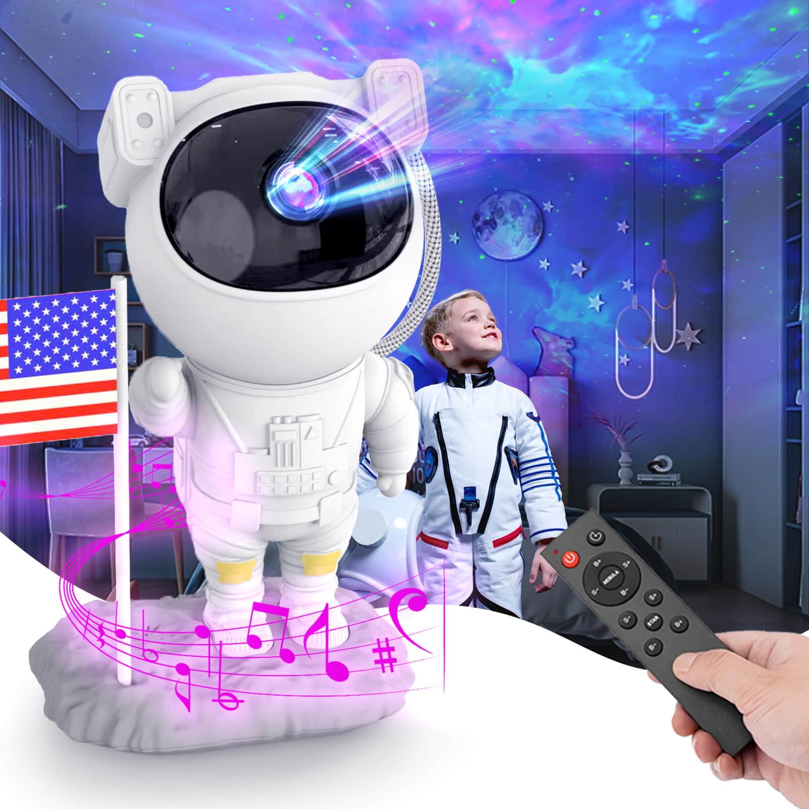 Astronaut Galaxy Projector Night Light - Robot Projector with Timer and ...