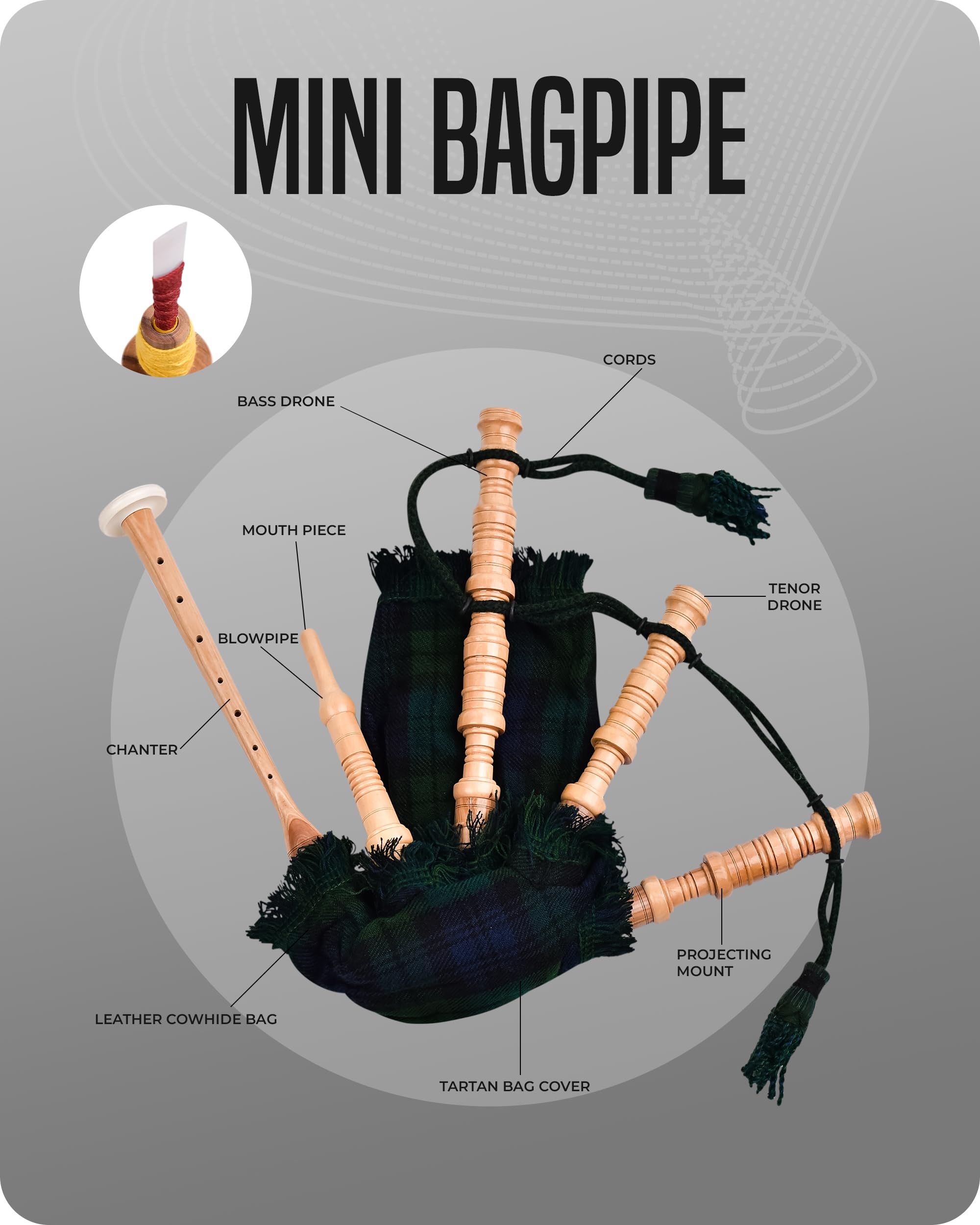 Mini Miniature Bagpipe, Rosewood Bagpipe for Beginners Playable Gift ...
