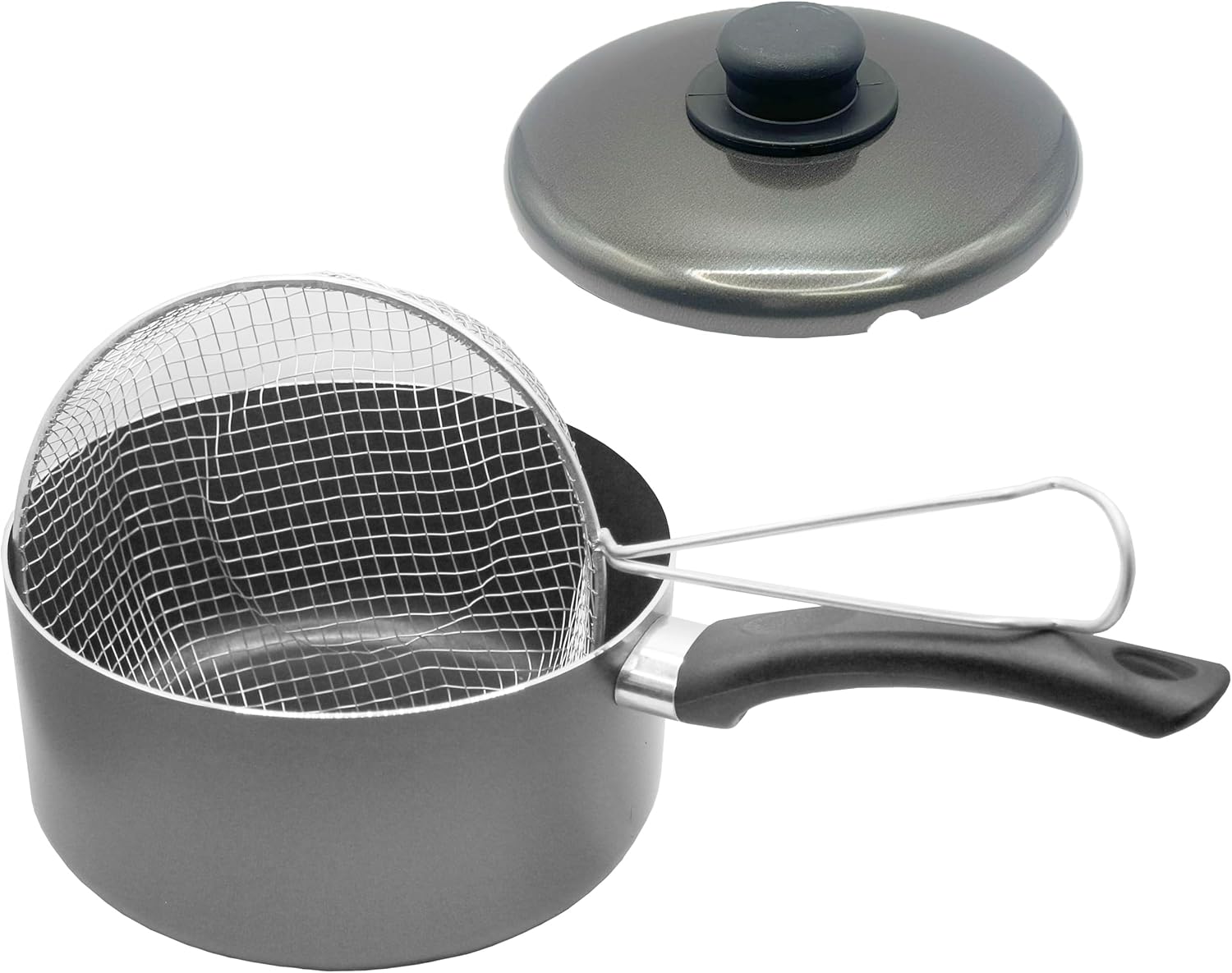 New 3 Pcs Aluminium Non-Stick Chip Pan Fryer with Basket and Lid ...