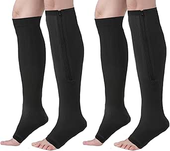 Amazon.com: Dyrfolm 2 Pairs Zipper Compression Socks, 15-20 mmHg Open ...