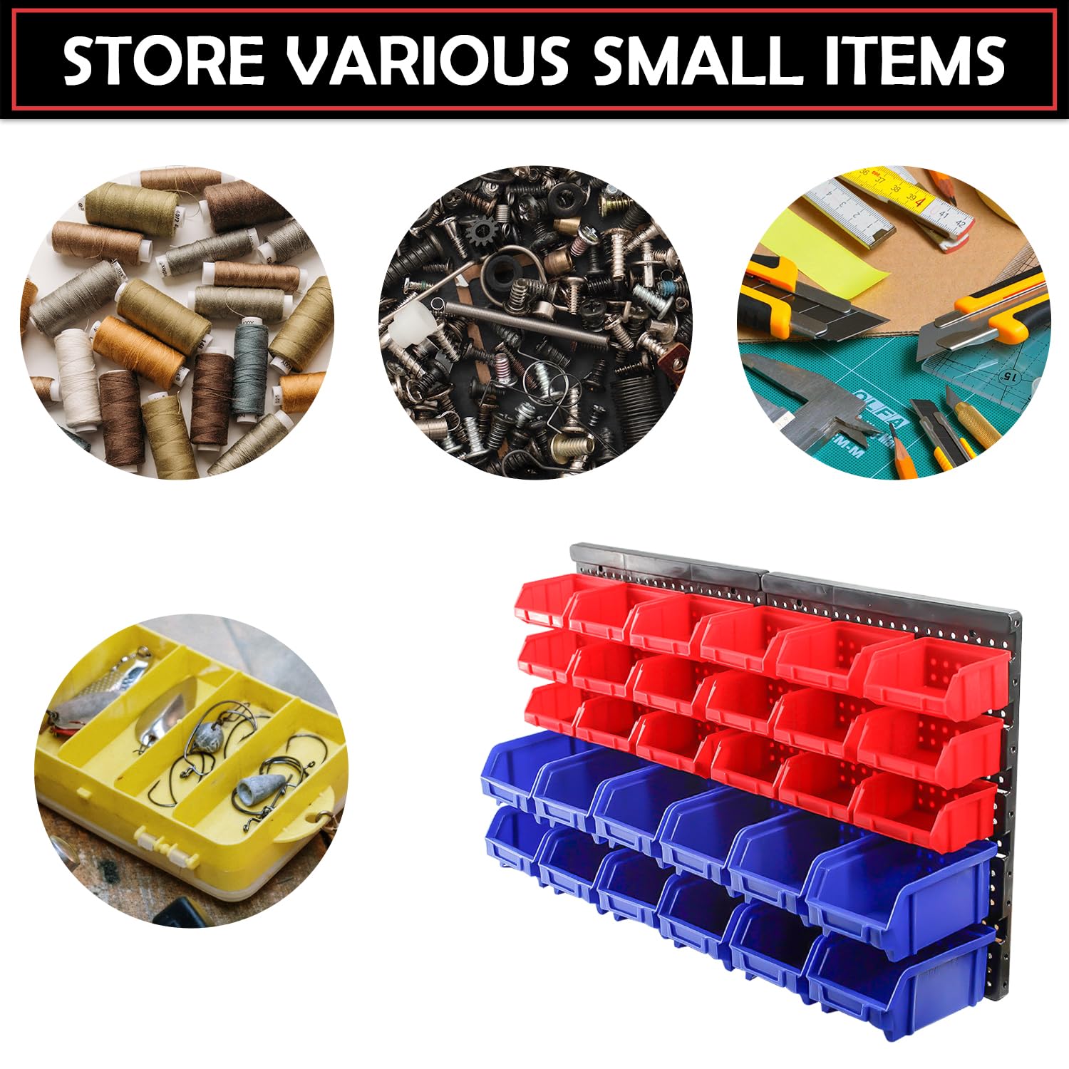 Snapklik.com : Wall Mounted Storage Bins Parts Rack, 30Pcs Bins Plastic ...