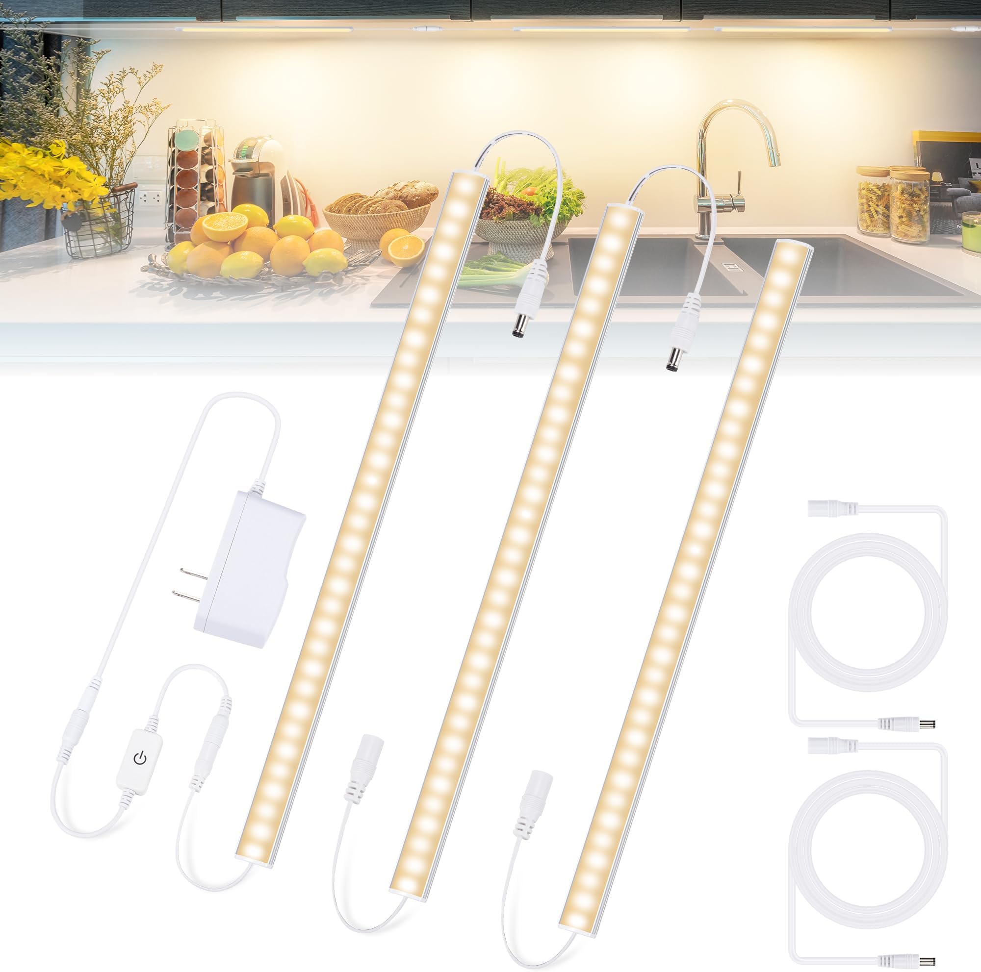 3PCS x 12inch Under-Counter Light Fixtures, LED Cabinet Lights with ...