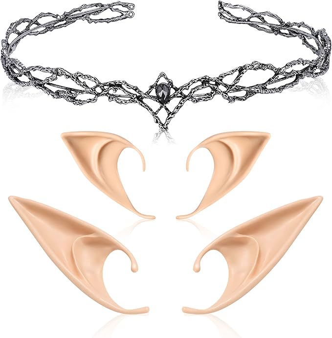 Amazon.com: FRESHME Elf Ears with Fairy Crown Set 2 Pairs Soft Elf Ears ...