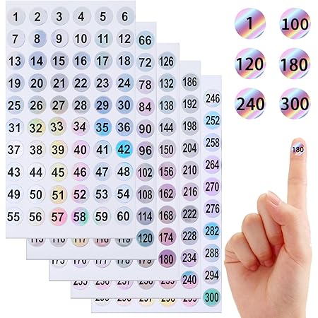 15 Sheets 1 to 300 Vinyl Consecutive Number Stickers Small Round ...