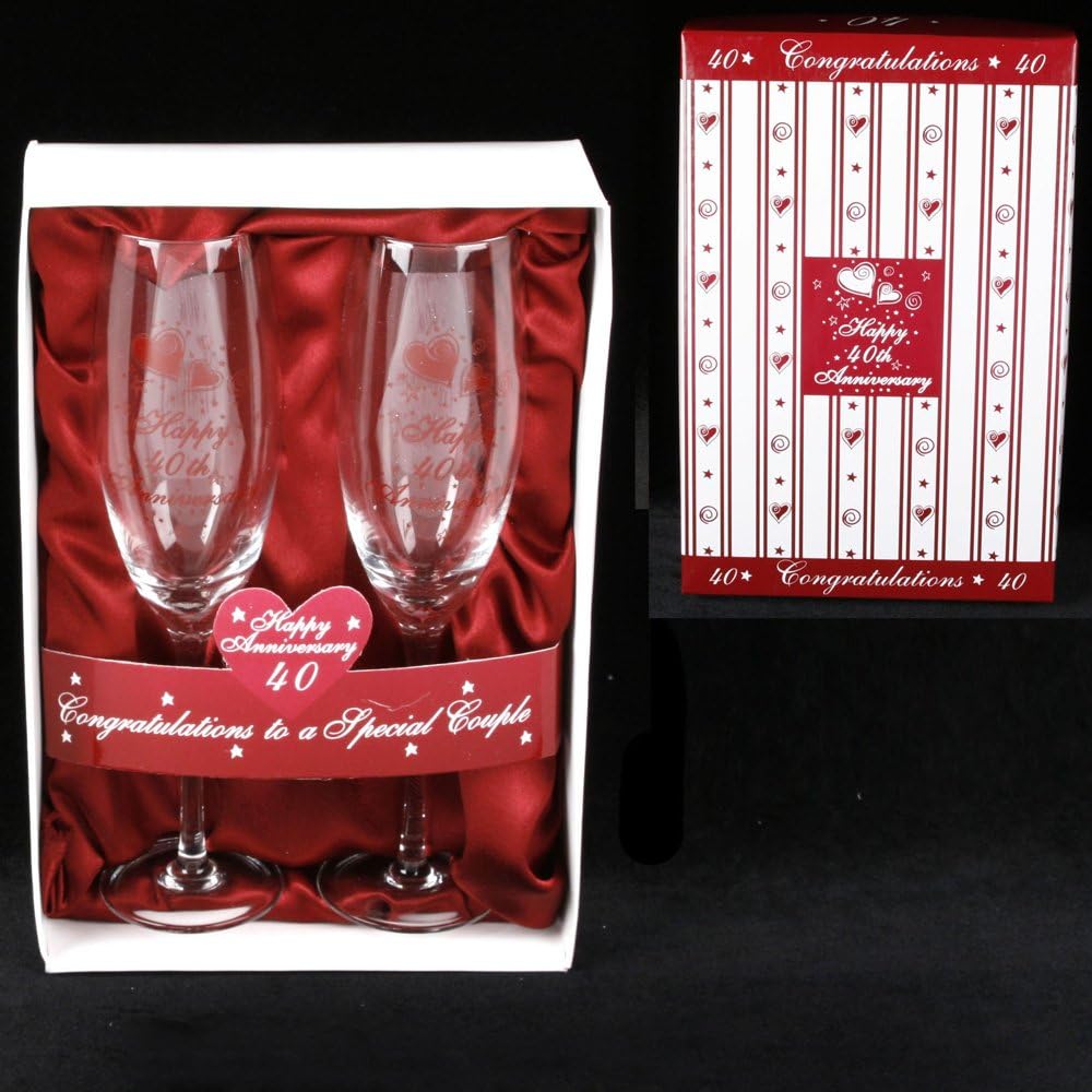 40th Ruby Wedding Anniversary Champagne Glasses Gift : Amazon.co.uk ...