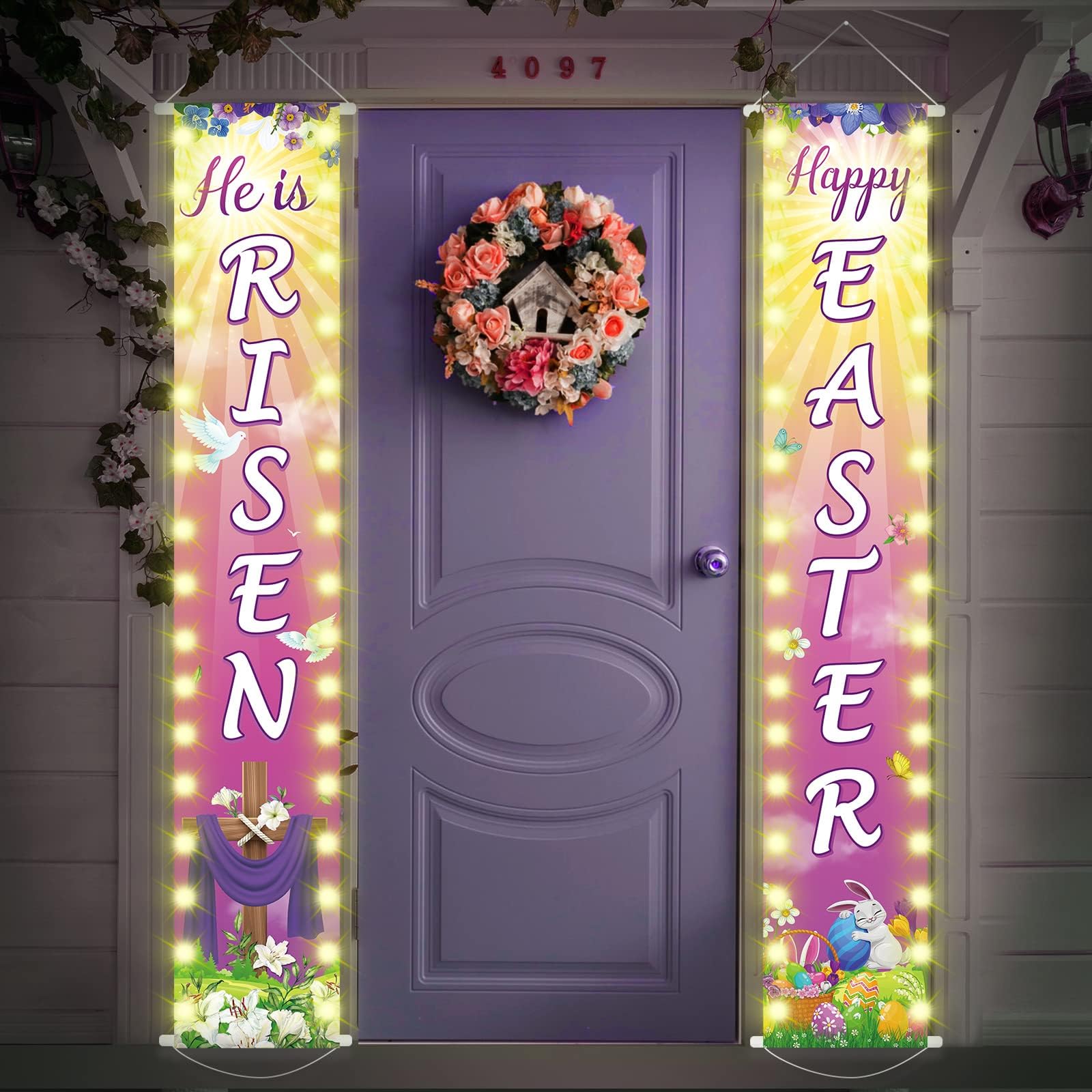 Amazon.com: Lighted Easter Banners Happy Easter He Is Risen Porch Sign ...