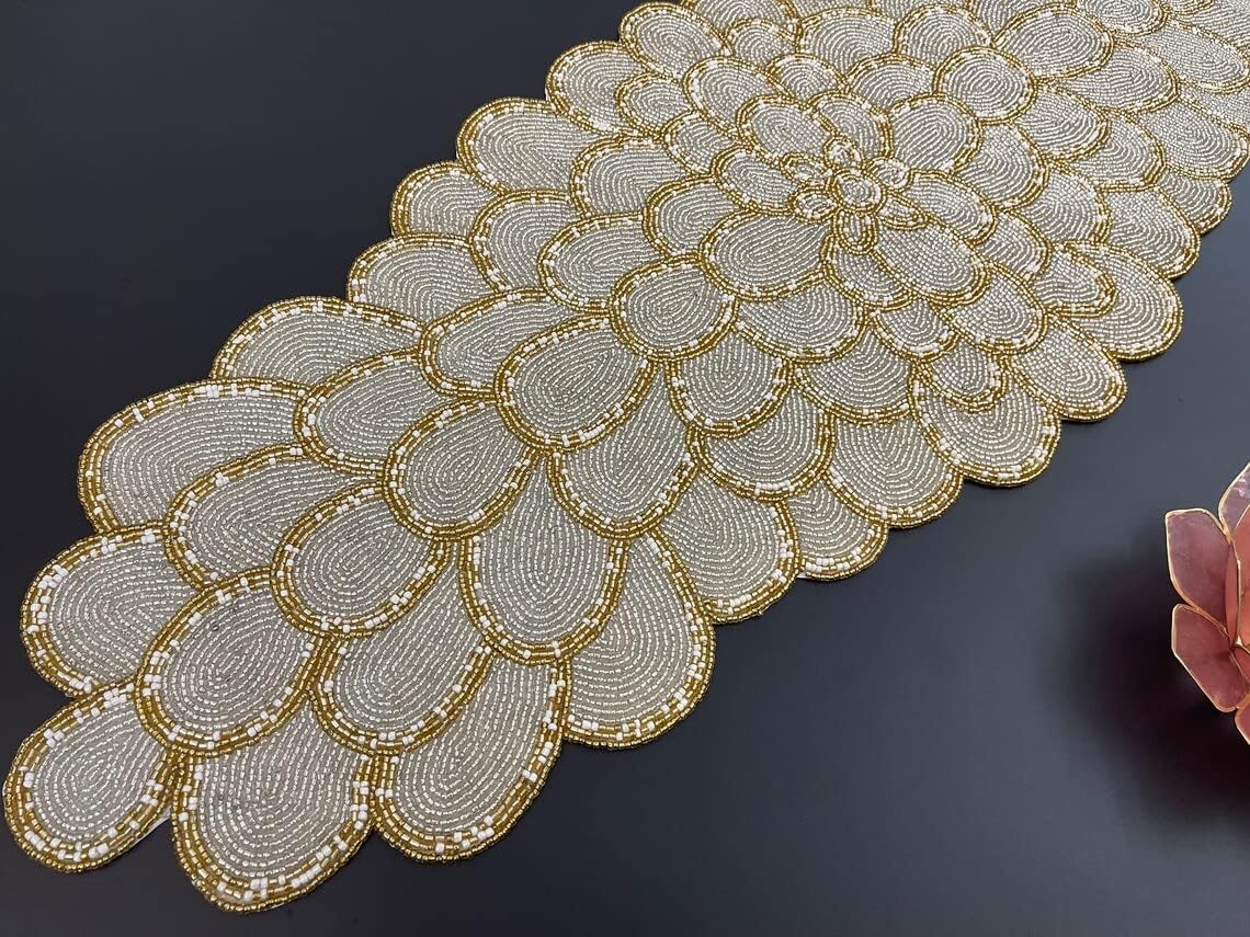 Amazon.com: Beaded Table Runners 36 inch, 13x36 Inch Grey Ivory ...