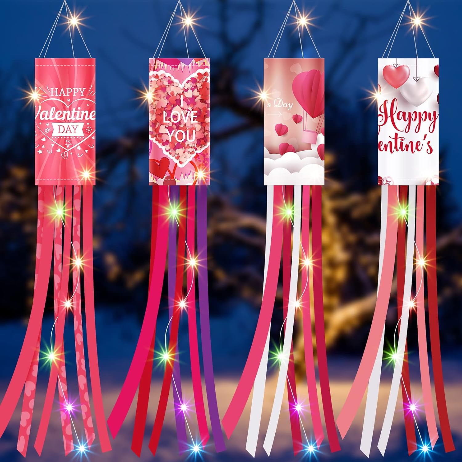 Amazon.com: 4 Pieces 40 Inches Valentine's Day Windsock Polyester ...
