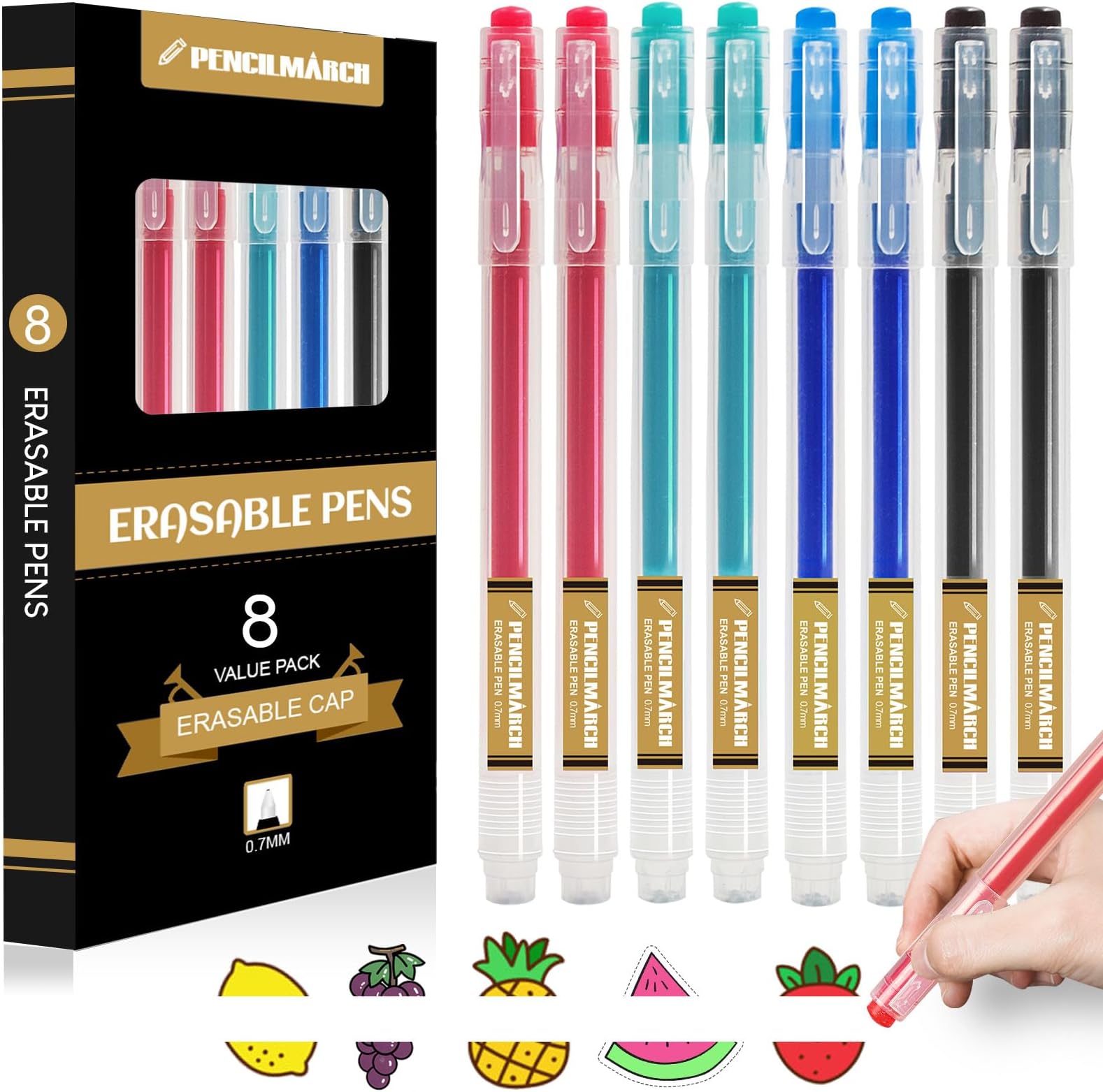 DOETYD Erasable Pens 8 Color Erasable Gel Pens with Eraser 0.5mm Tip ...