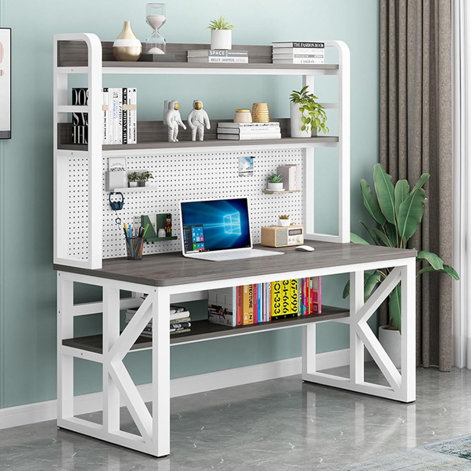 Modern Student Writing Desk with Storage Shelves & Pegboard Large Study ...