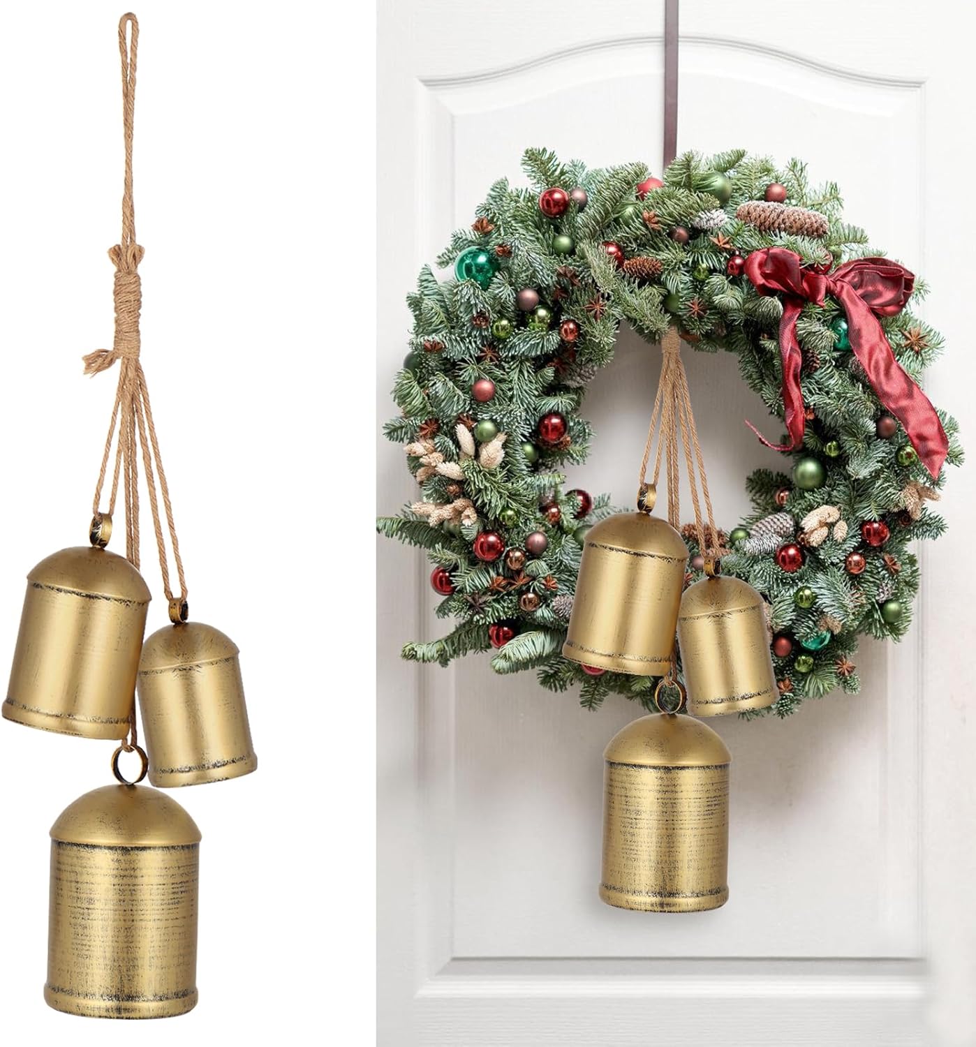 Amazon.com: Forwe Christmas Bells Vintage Gold Brass Bells on Jute Rope ...