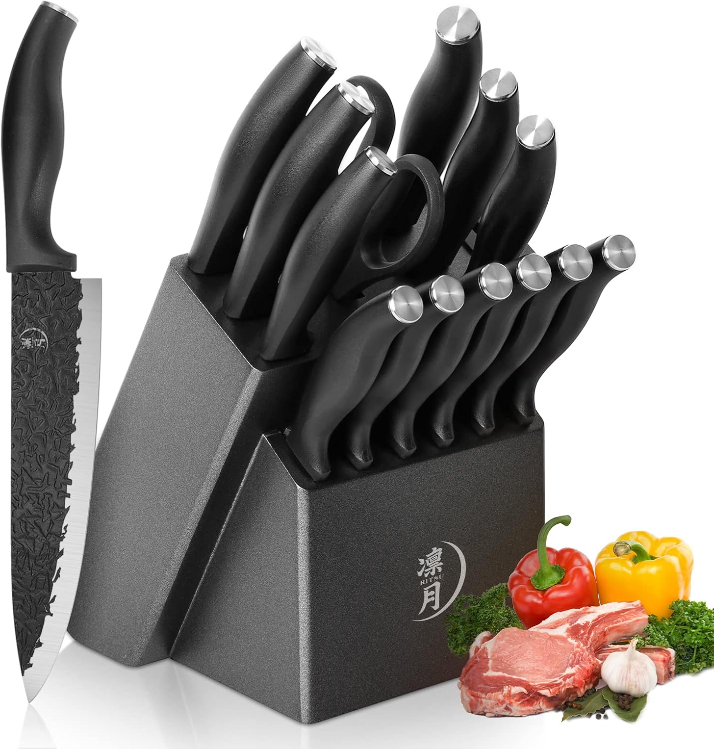 Buy RITSU Knife Set, 14 Piece Kitchen Knife Set with Block, Chef Knife ...