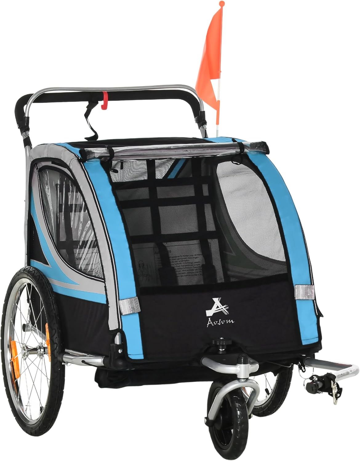 Aosom 2 Seat Bike Trailer for Kids 2-in-1 Double Baby Jogging Stroller ...