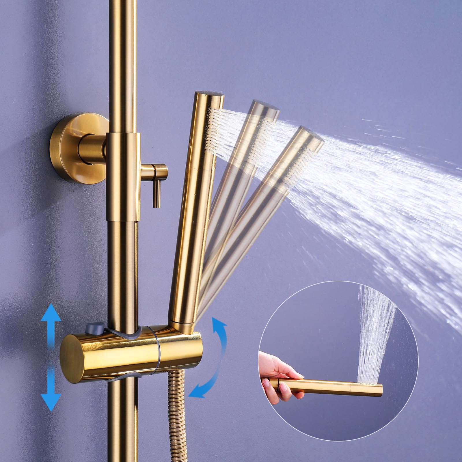 QISHENG Thermostatic Exposed Gold Shower System Wall-mounted Exposed ...