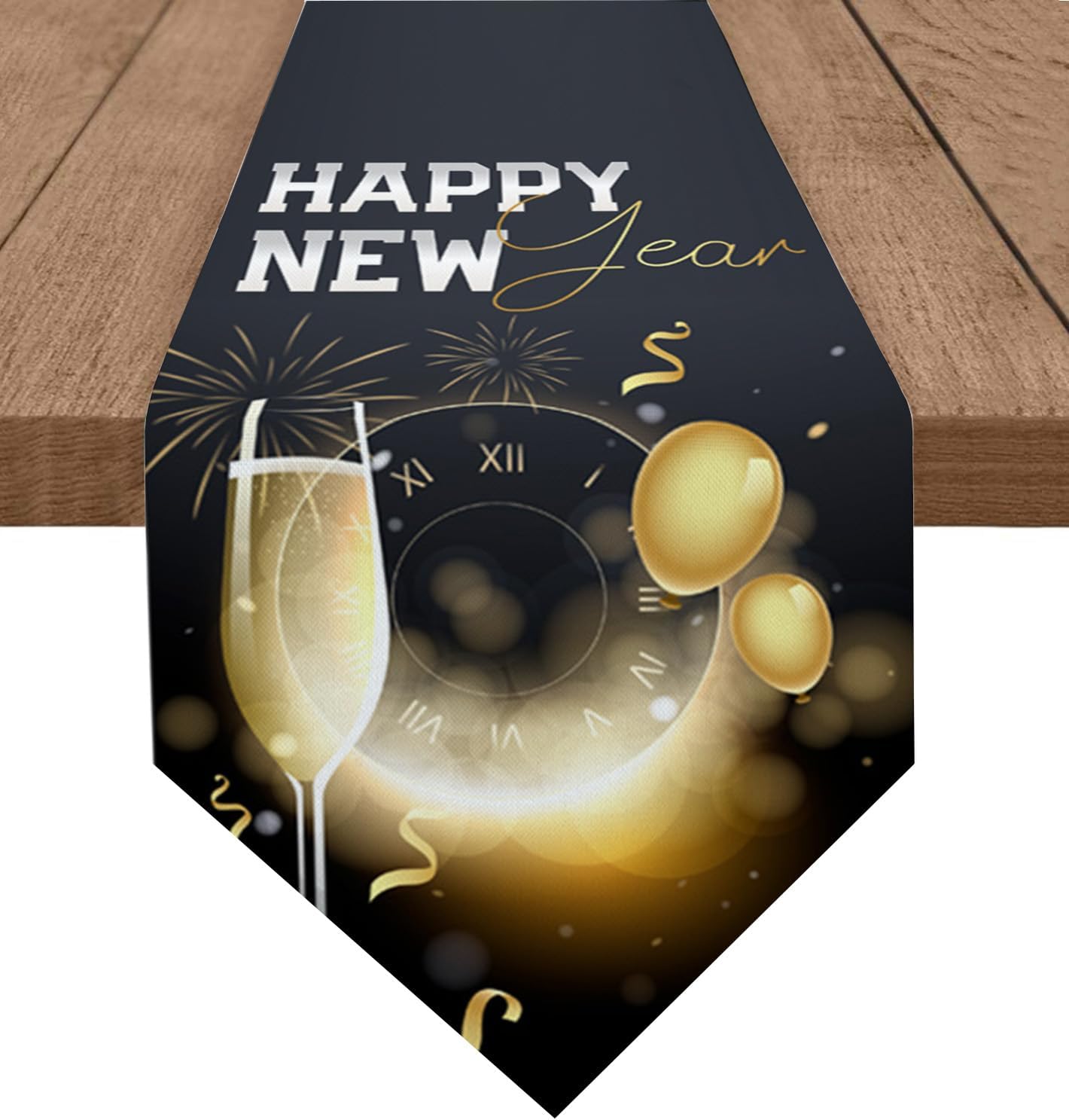 Amazon.com: Happy New Year Cotton and Linen Triangle Table Runners 60 ...