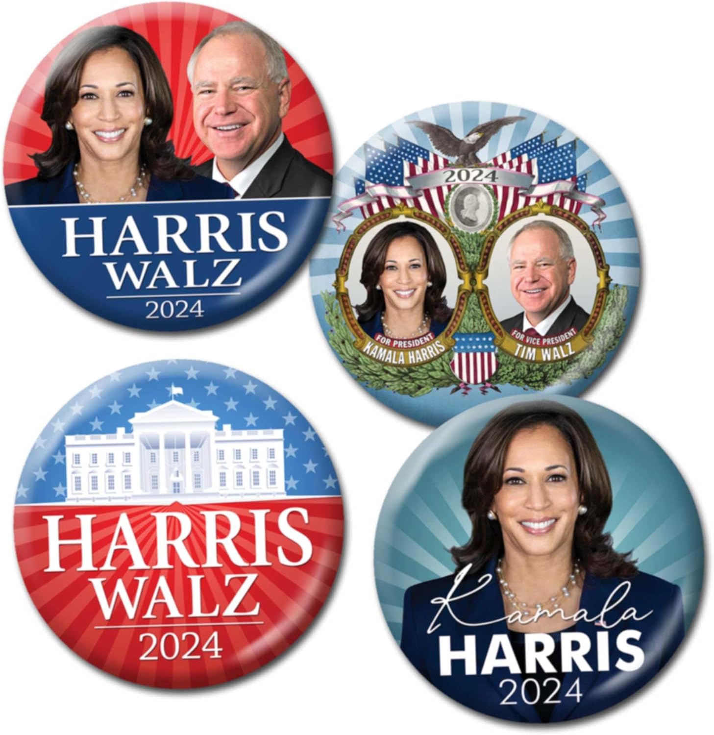 Amazon.com: Kamala Harris Tim Walz 2024-4-Pack Buttons - 2.25 Inch ...