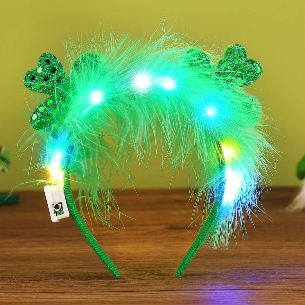 Amazon.com: CAKURE St Patricks Day Headband Light Up Shamrock Hairbands ...