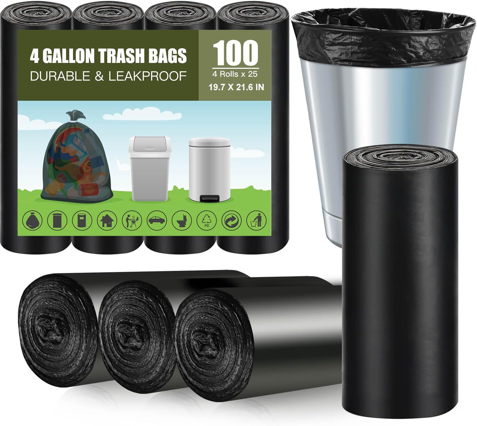 Amazon.com: LMCMG Small Trash Bags 4 Gallon - 100 Count Bathroom ...