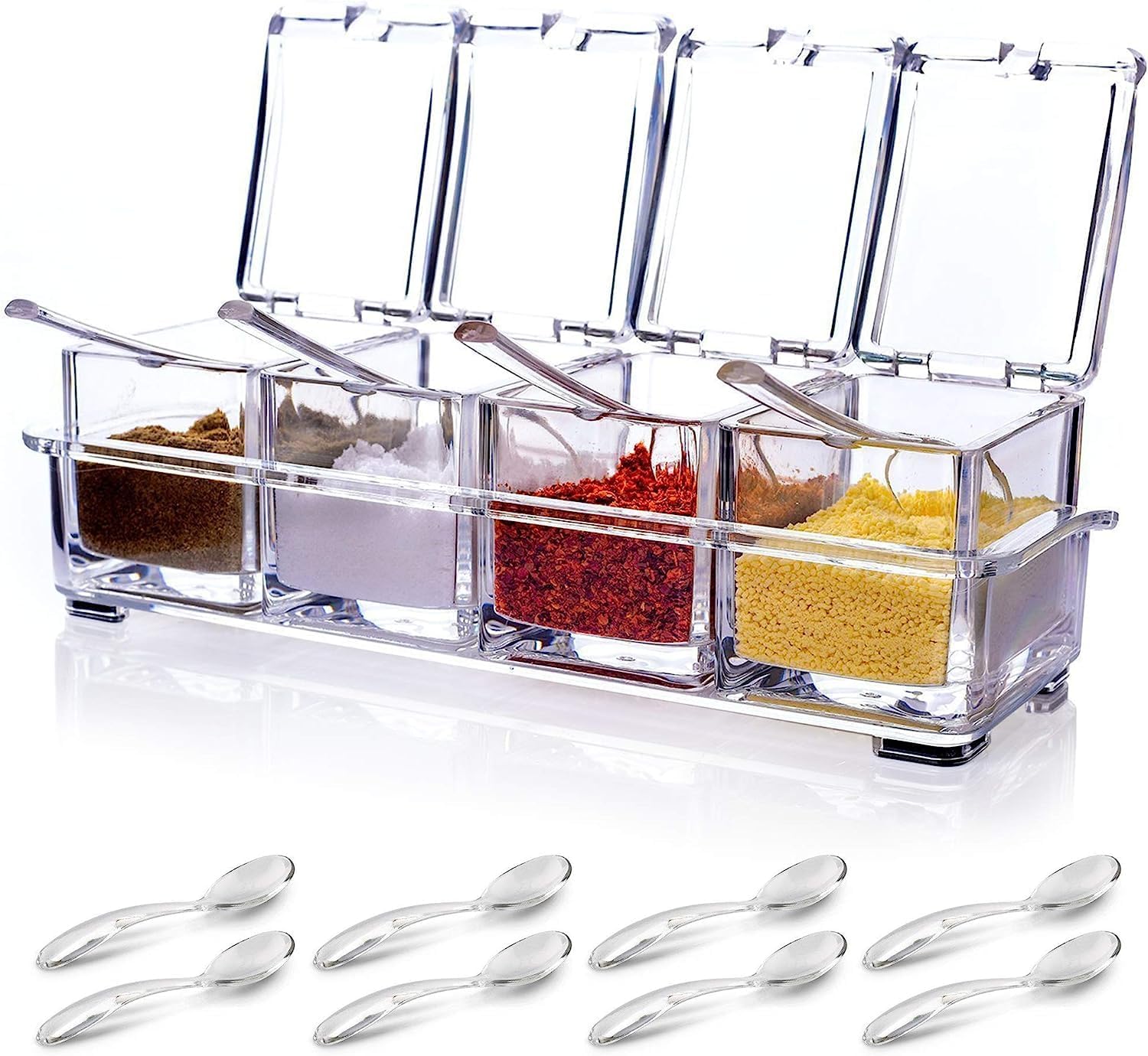 ZENFUN 3 Gitter Gewürz Organizer Box, Edelstahl Salzbehälter mit Deckel ...