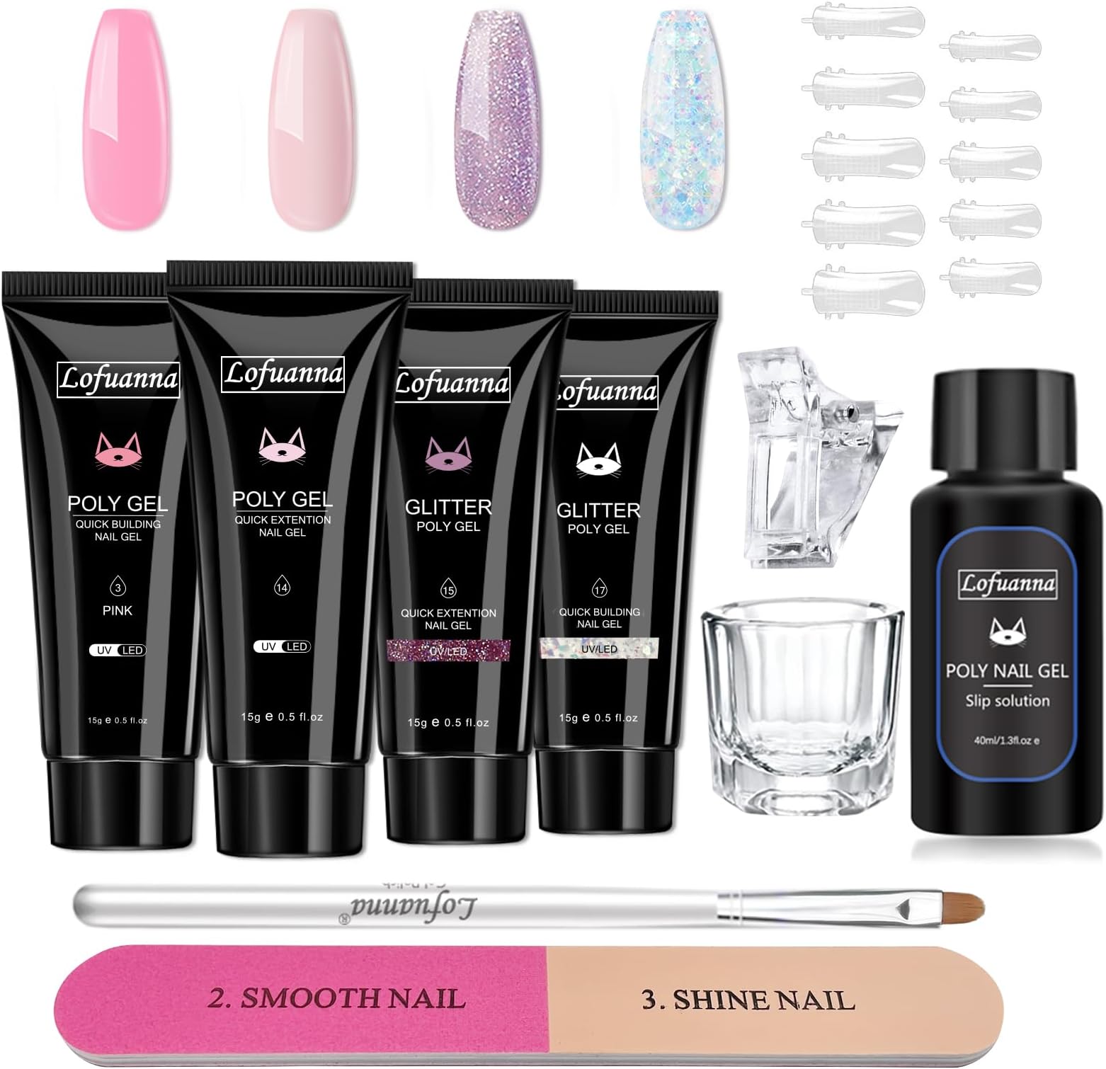 Amazon.com : Lofuanna Poly Nail Gel Kit 4PCS Nude & Pink & Purple ...
