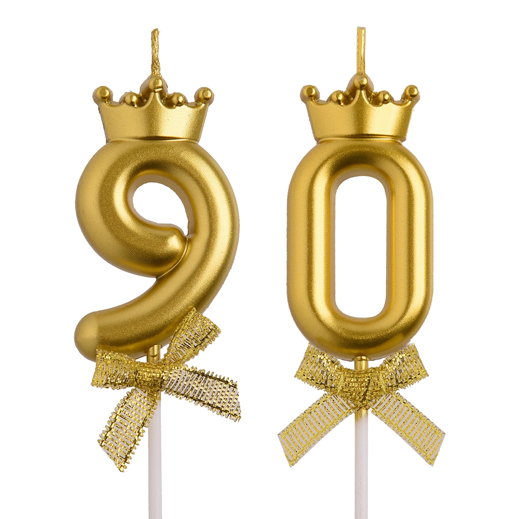 Amazon.com: AOOLADA 90th Birthday Candles, Gold 90 Year Old Number ...