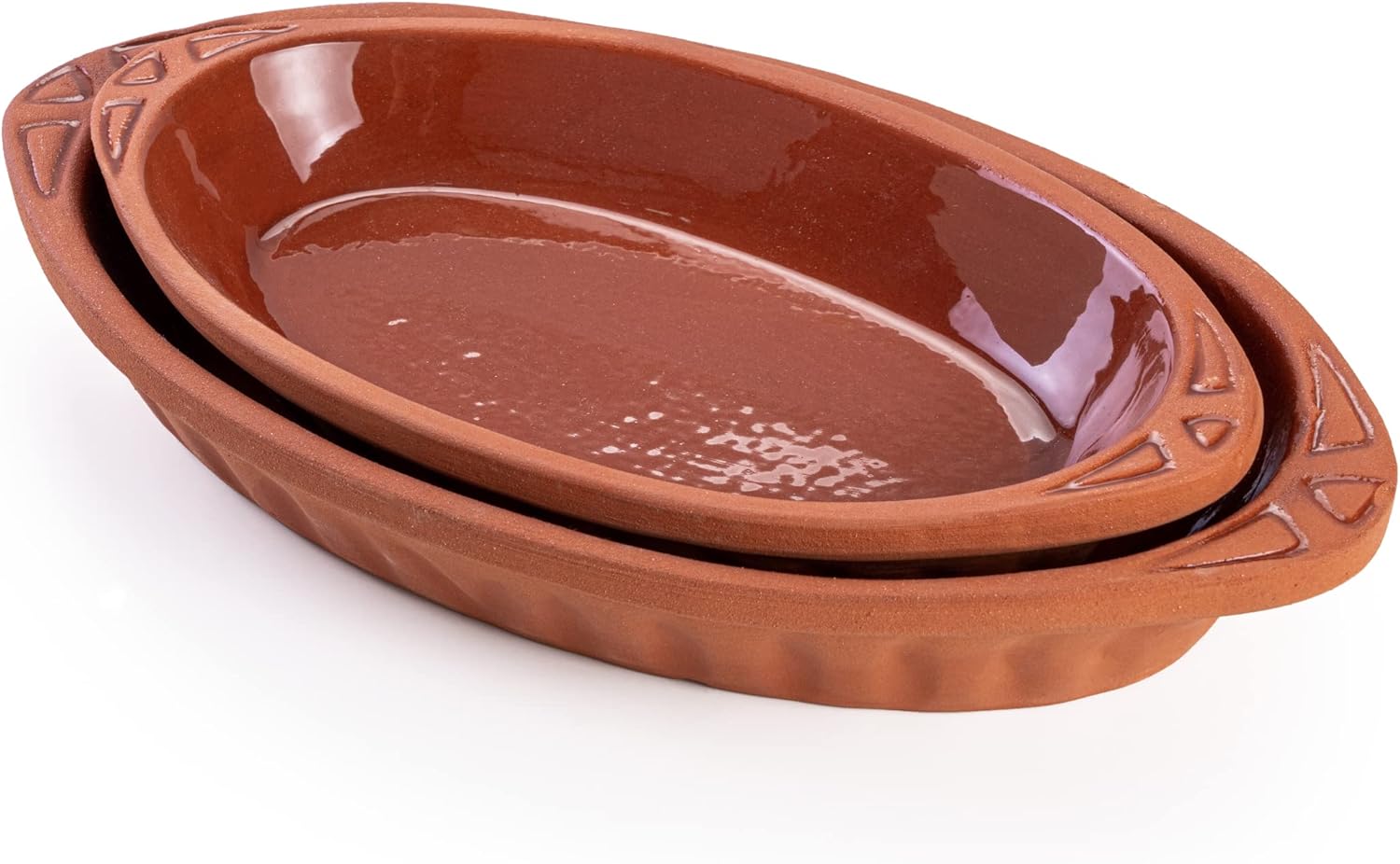 Amazon.com: Luksyol Terracotta Oval Oven Tray Set: Handmade Clay ...