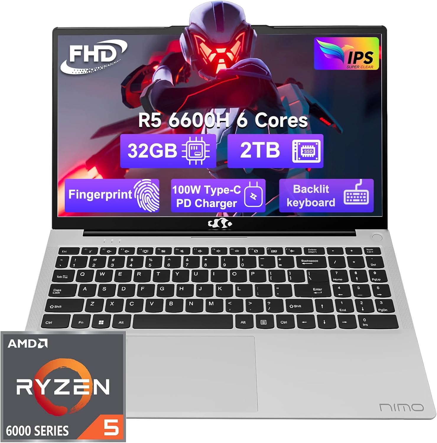 Amazon.com: NIMO Laptop, 15.6 FHD-Laptop, 32GB RAM 2TB SSD, 6 Cores AMD ...
