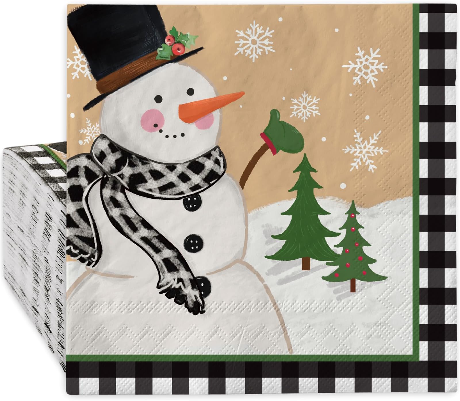 Amazon.com: AnyDesign 100 Pack Christmas Paper Napkin Cute Snowman ...