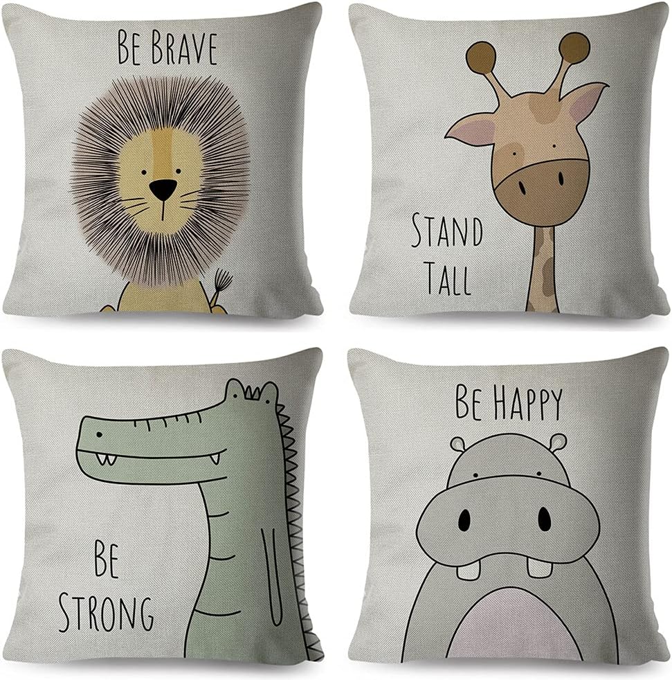 Amazon.com: DUILE Cartoon Animal Pillow Covers Kids Pillowcase 18×18 ...