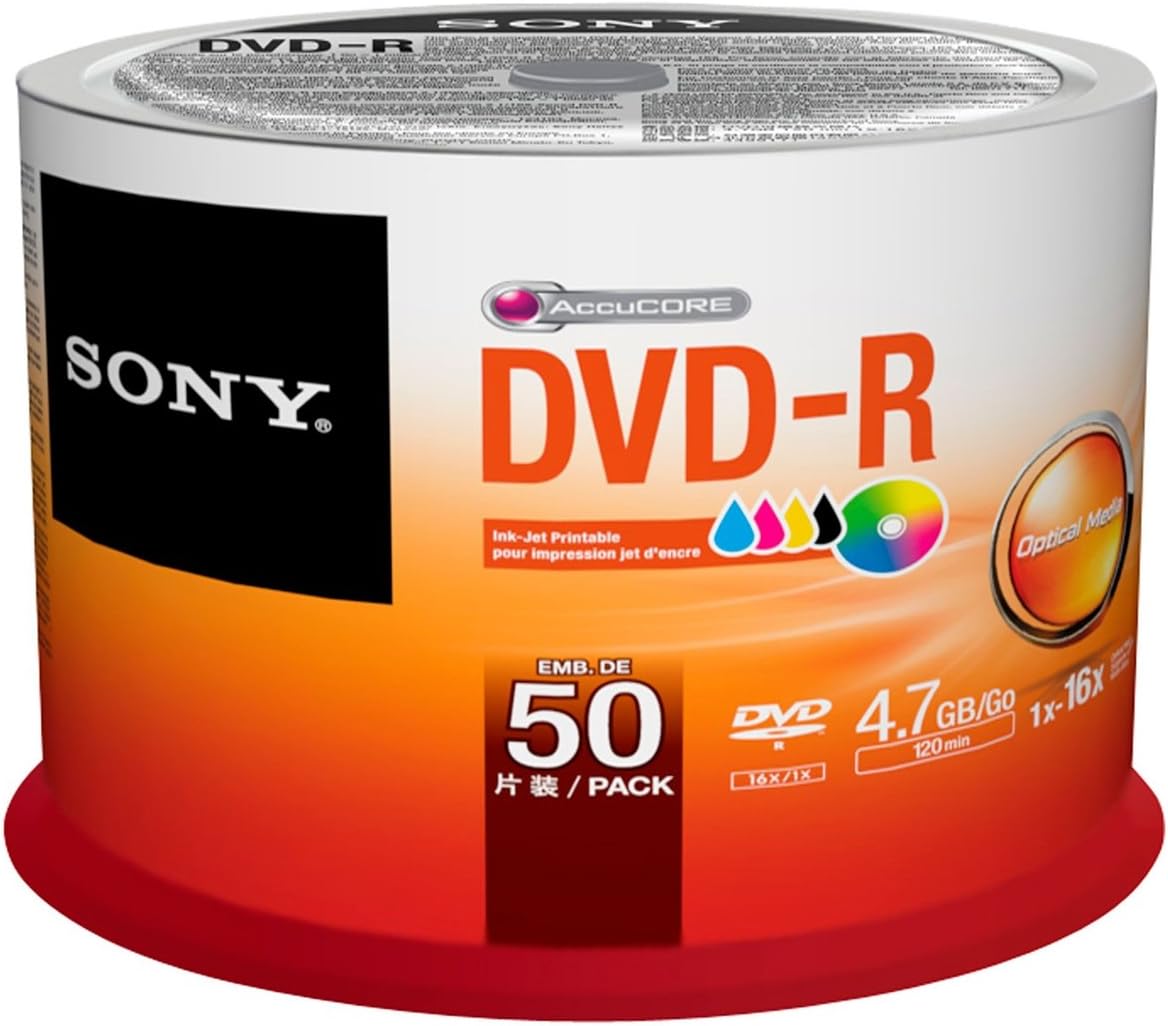 Sony DVD-R 16x 50 Pack (4.7GB DVD-R 50 (E) – DVD 50 x DVD-R – 4.7 GB ...