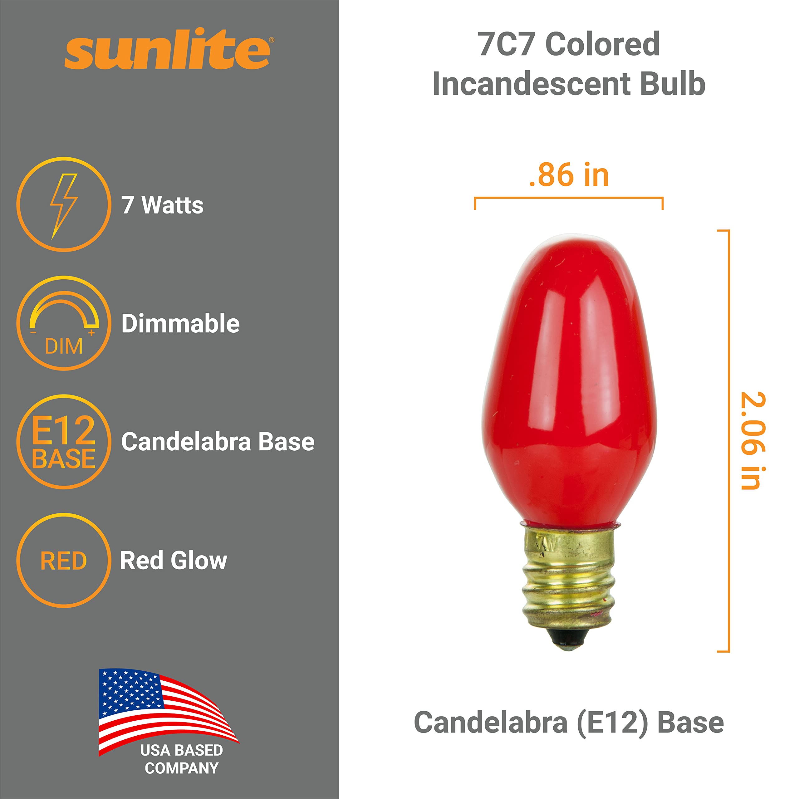 Snapklik.com : 01058 7C7 Incandescent Bulb, 7 Watt, Candelabra E12 Base ...