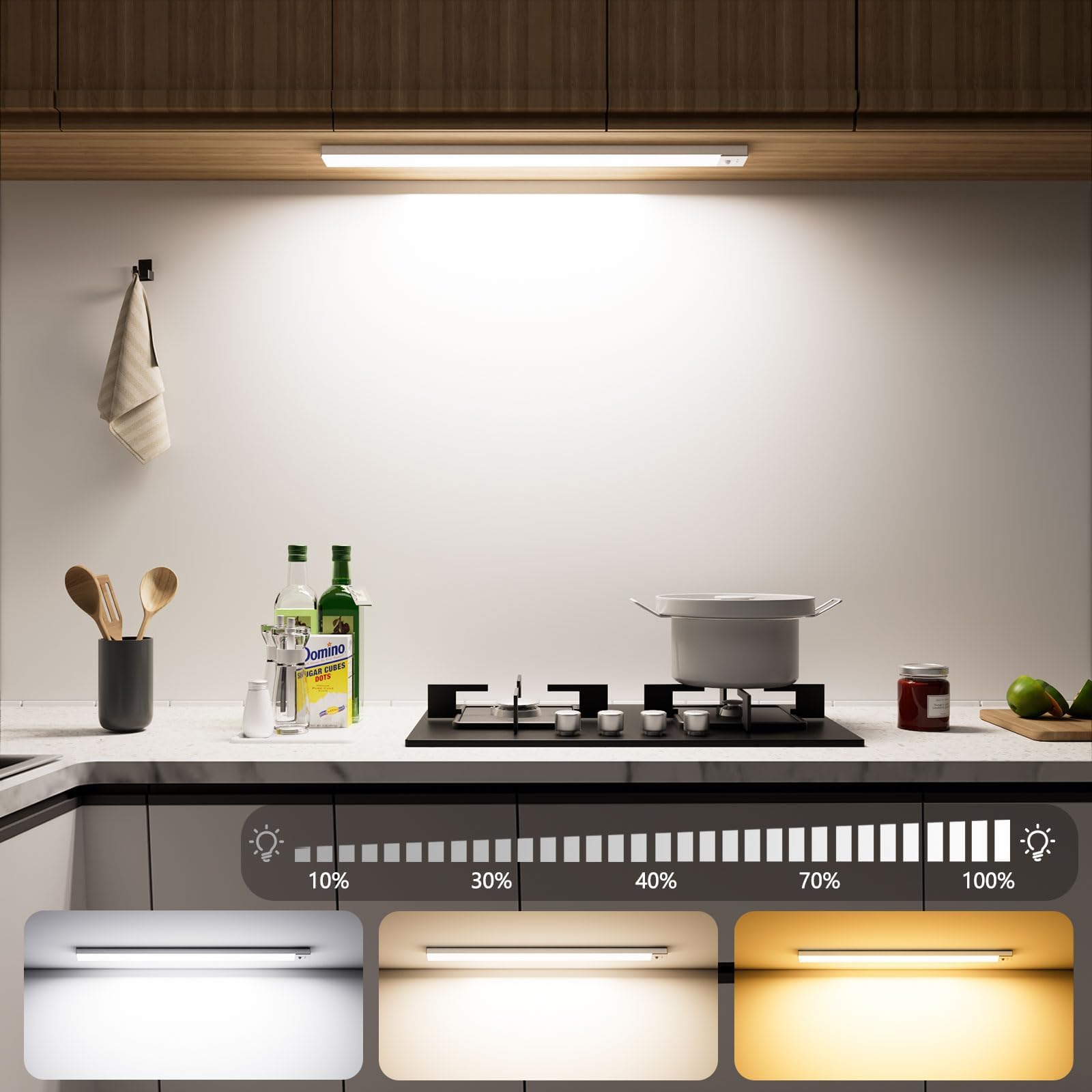 OUILA Luce Led Sottopensile Cucina 43cm, 2PCS 2500mAh, 4 Modalità con ...