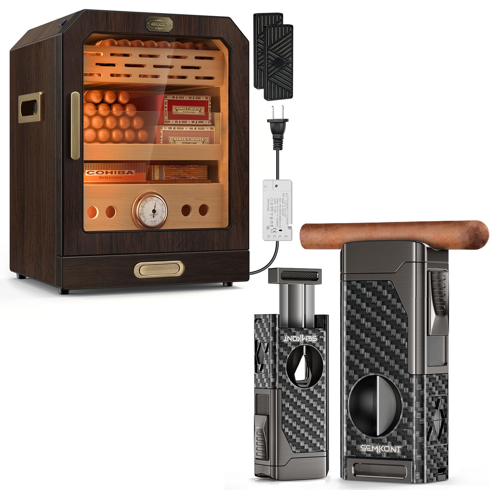 Amazon.com: SEMKONT Cigar Humidor, Lighted Control Magnetic Door ...