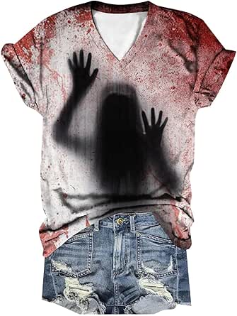 Amazon.com: I'M Fine Bloody Shirt Women Funny Halloween Blood Horror ...