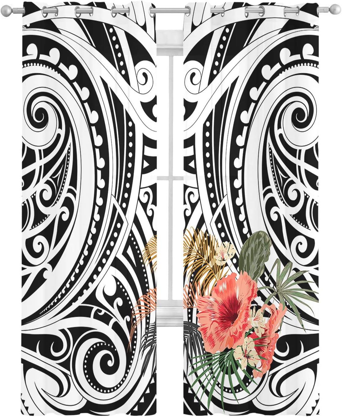 Amazon.com: Funy Decor Sheer Curtain Polynesian Abstract Ethnic Pattern ...