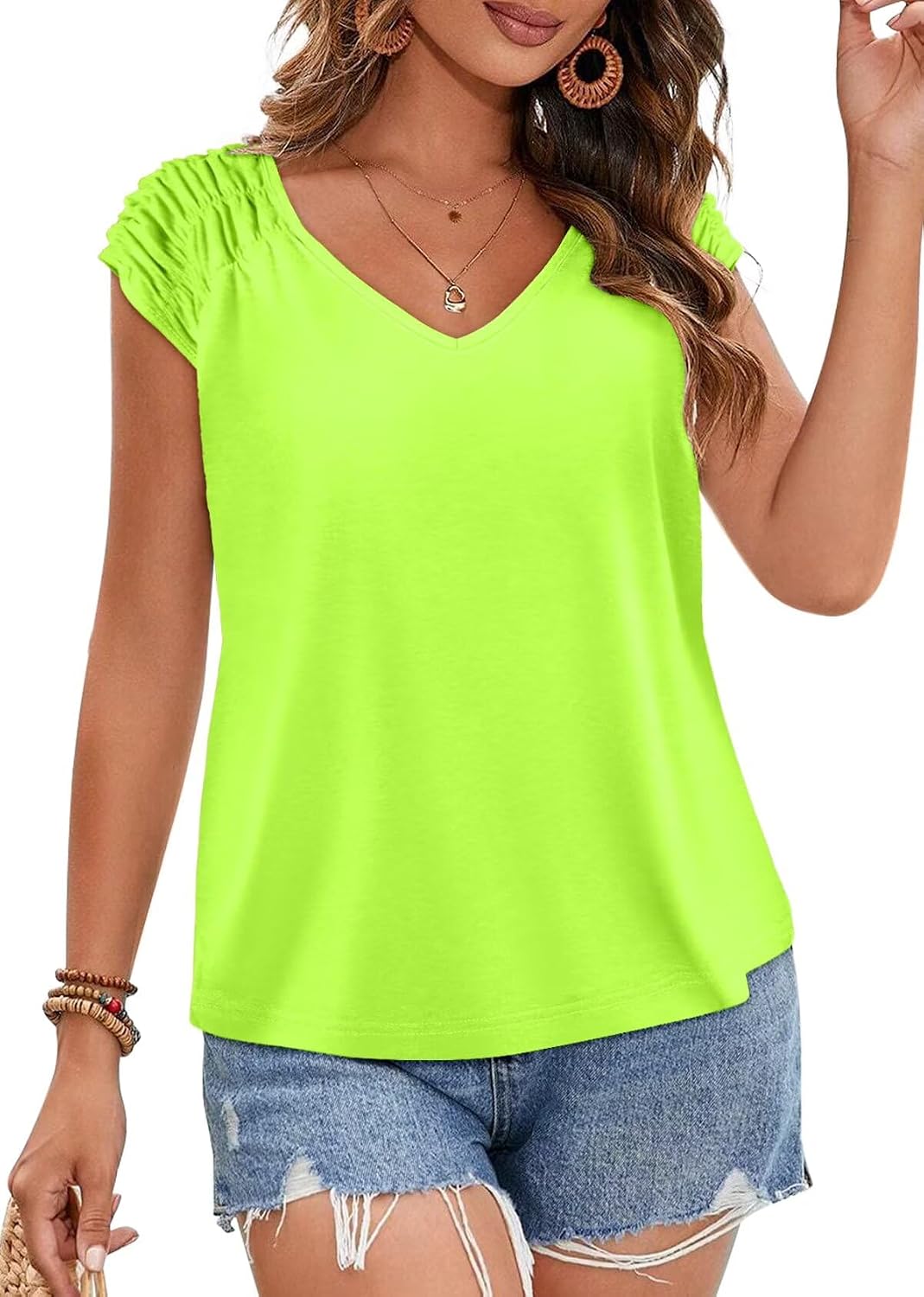Bliwov Womens Cute Summer Short Sleeve Tops Casual V Neck Tshirts Loose ...