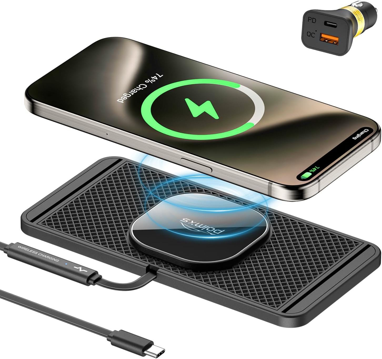 Polmxs Magnetic Wireless Car Charger, 15W Wireless Charging Pad for ...