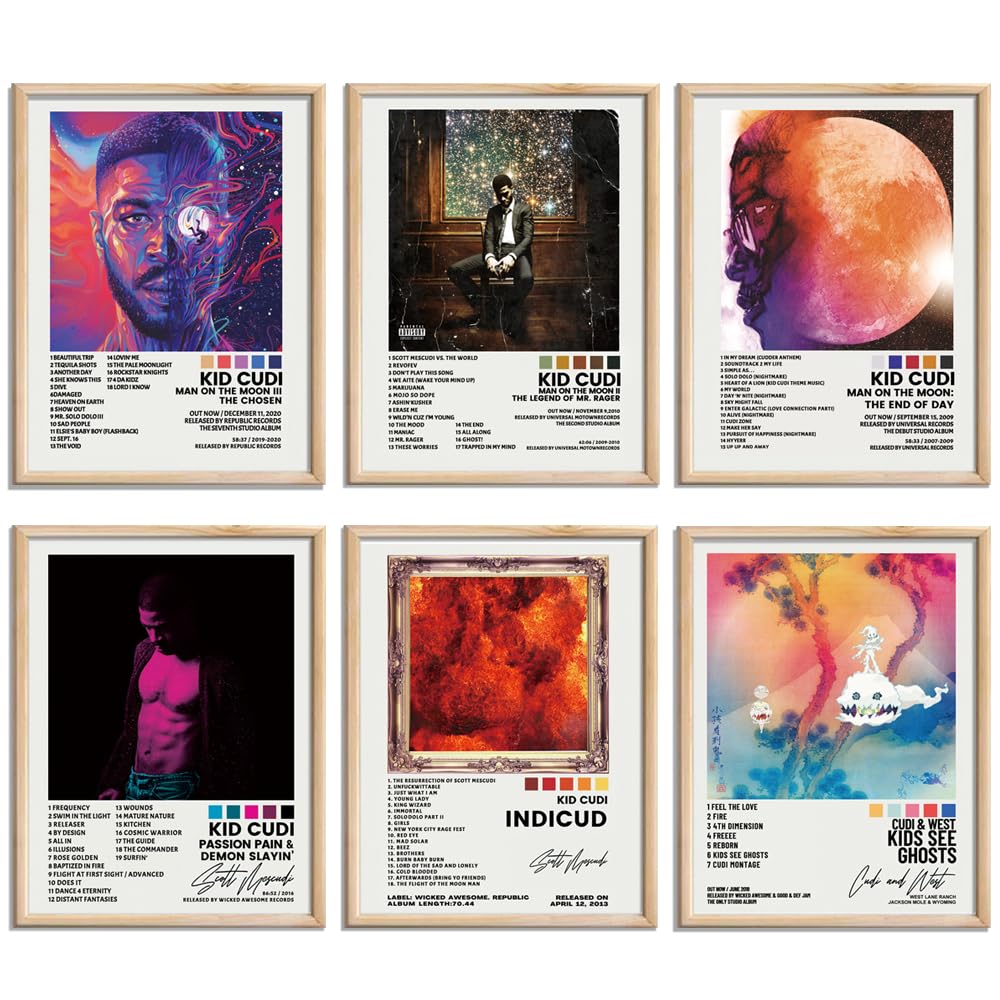 ENMOON Kid Poster Cudi Set of 6 Album Cover Posters 8 by 10 inch Music ...