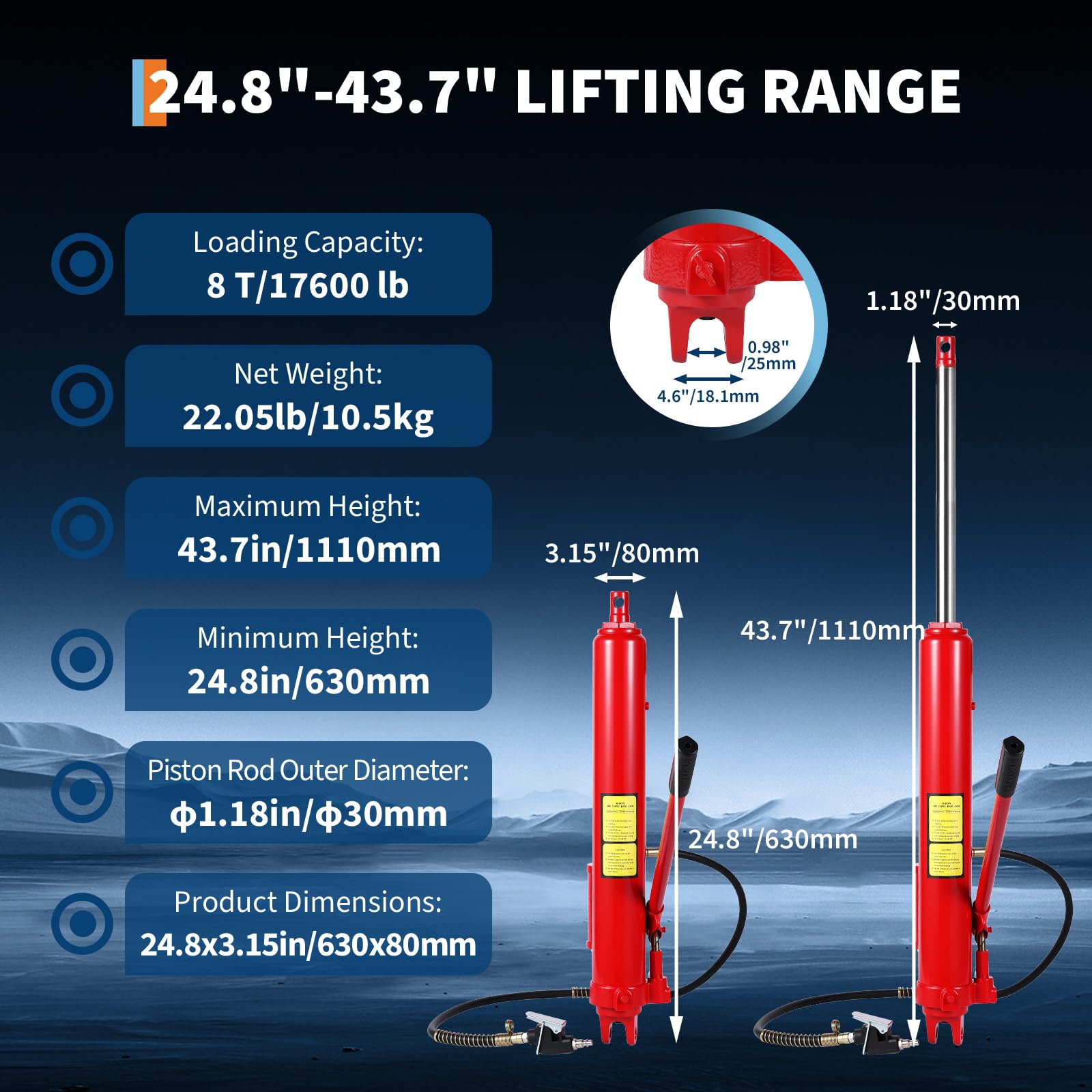 Snapklik.com : GarveeTech 8 T Air/Hydraulic Long Ram Jack, Engine Hoist ...