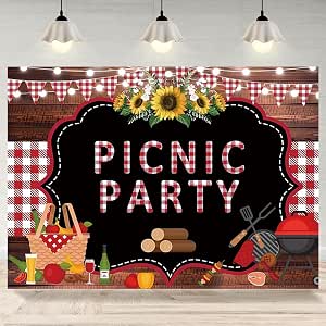 Amazon.com : 5x3ft Picnic Party Backdrop Rustic Wooden Red White ...