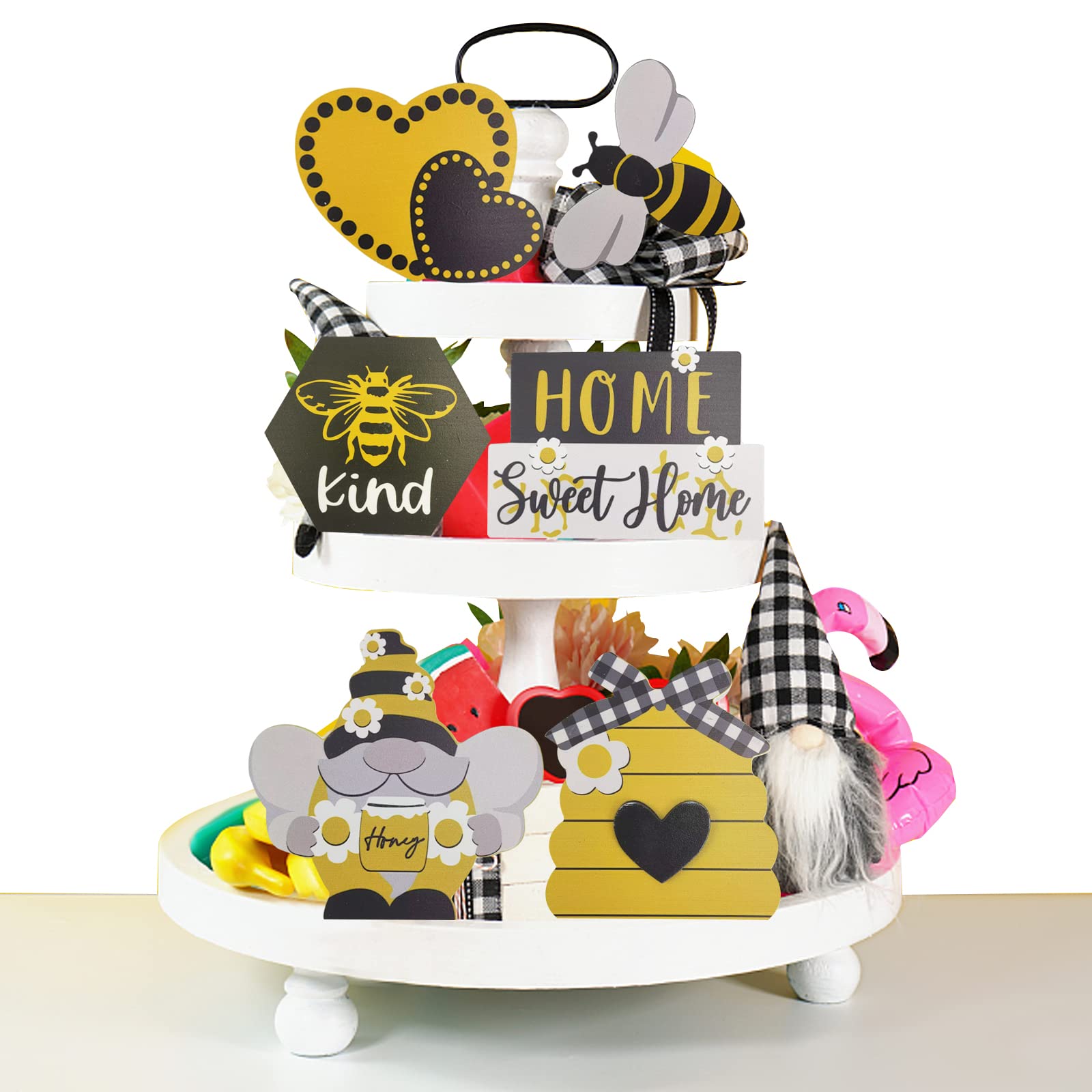 Amazon.com: POUYRBA Spring Bee Tiered Tray Decor Set, 6 pcs Yellow ...