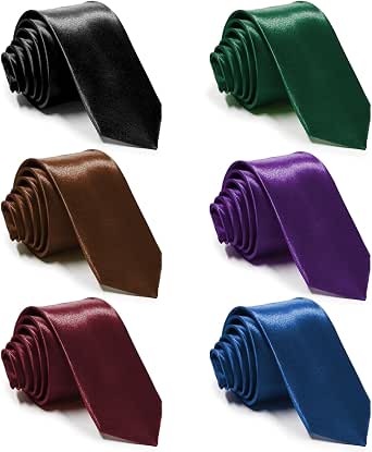 Amazon.com: 6PCS Men Solid Satin Ties for Father Son Husband Boyfriend ...