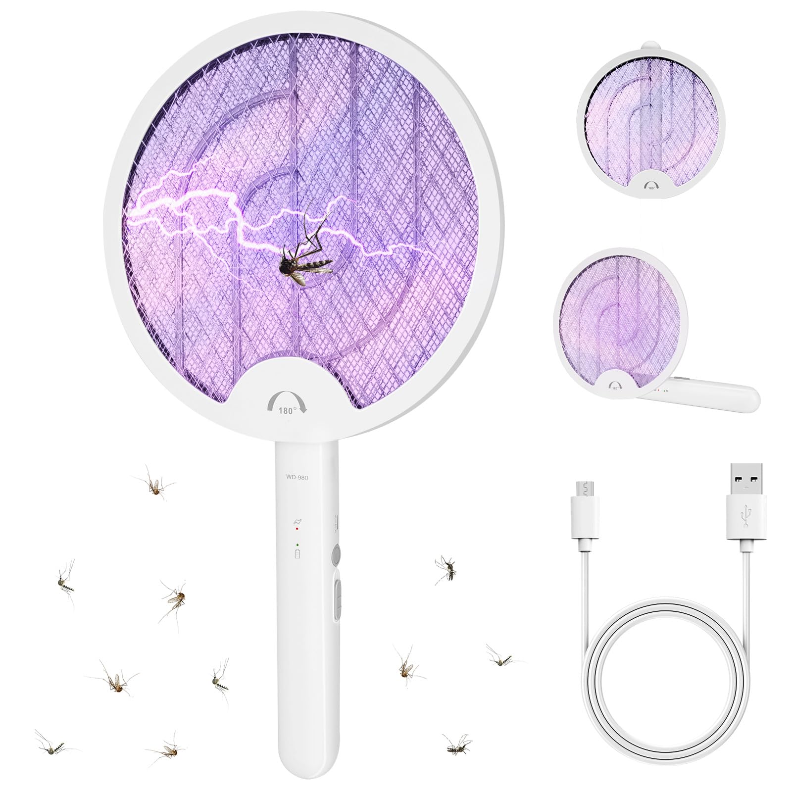 Amazon.com : Foldable Electric Fly Swatter Racket, Portable 2 in 1 Bug ...